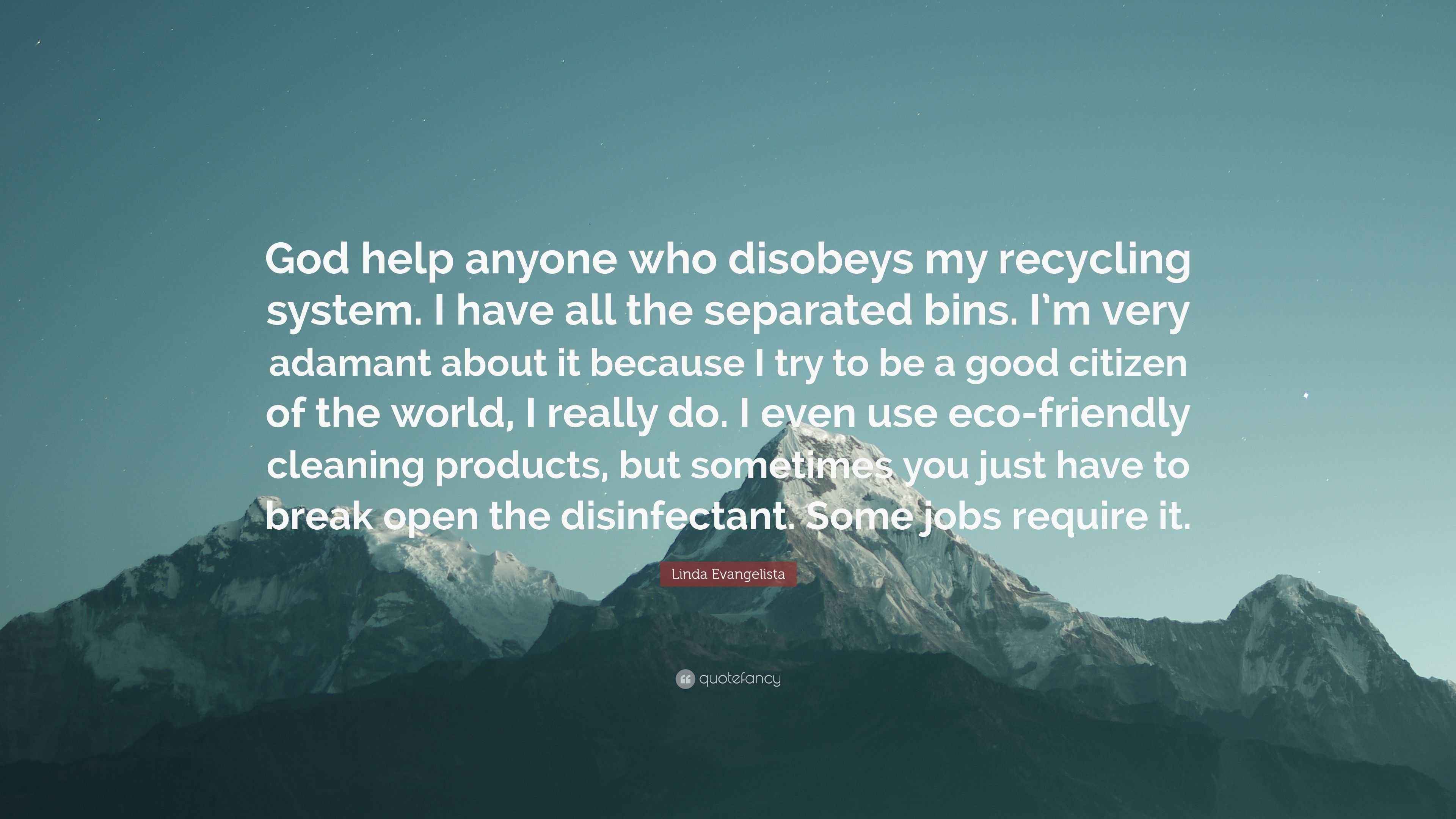 Linda Evangelista Quote: “God help anyone who disobeys my recycling ...