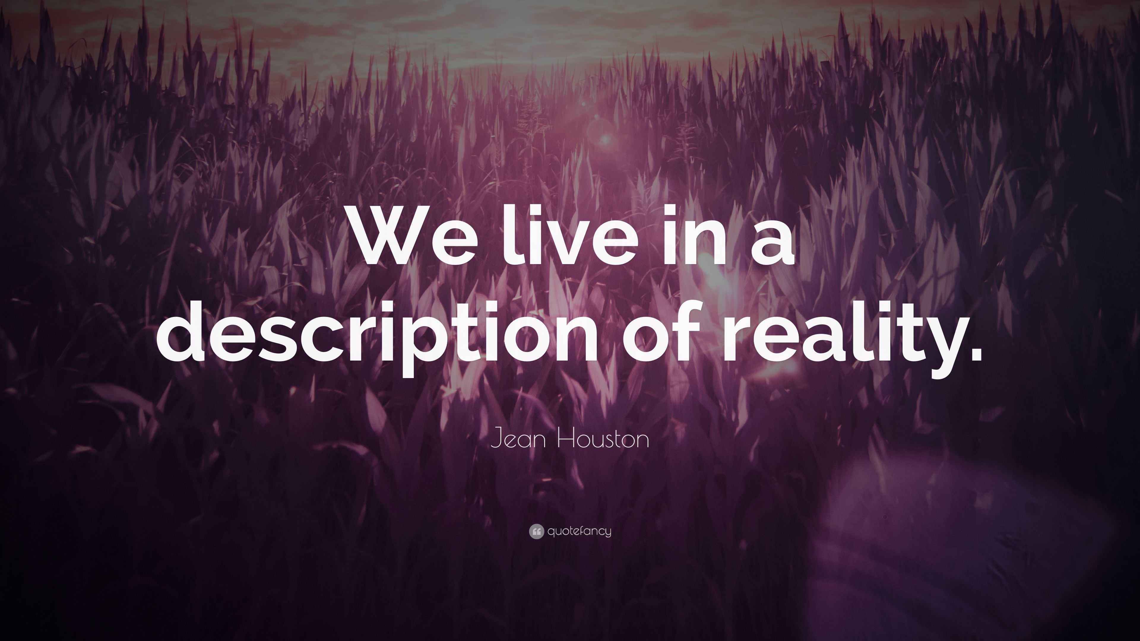 Jean Houston Quote: “We live in a description of reality.”