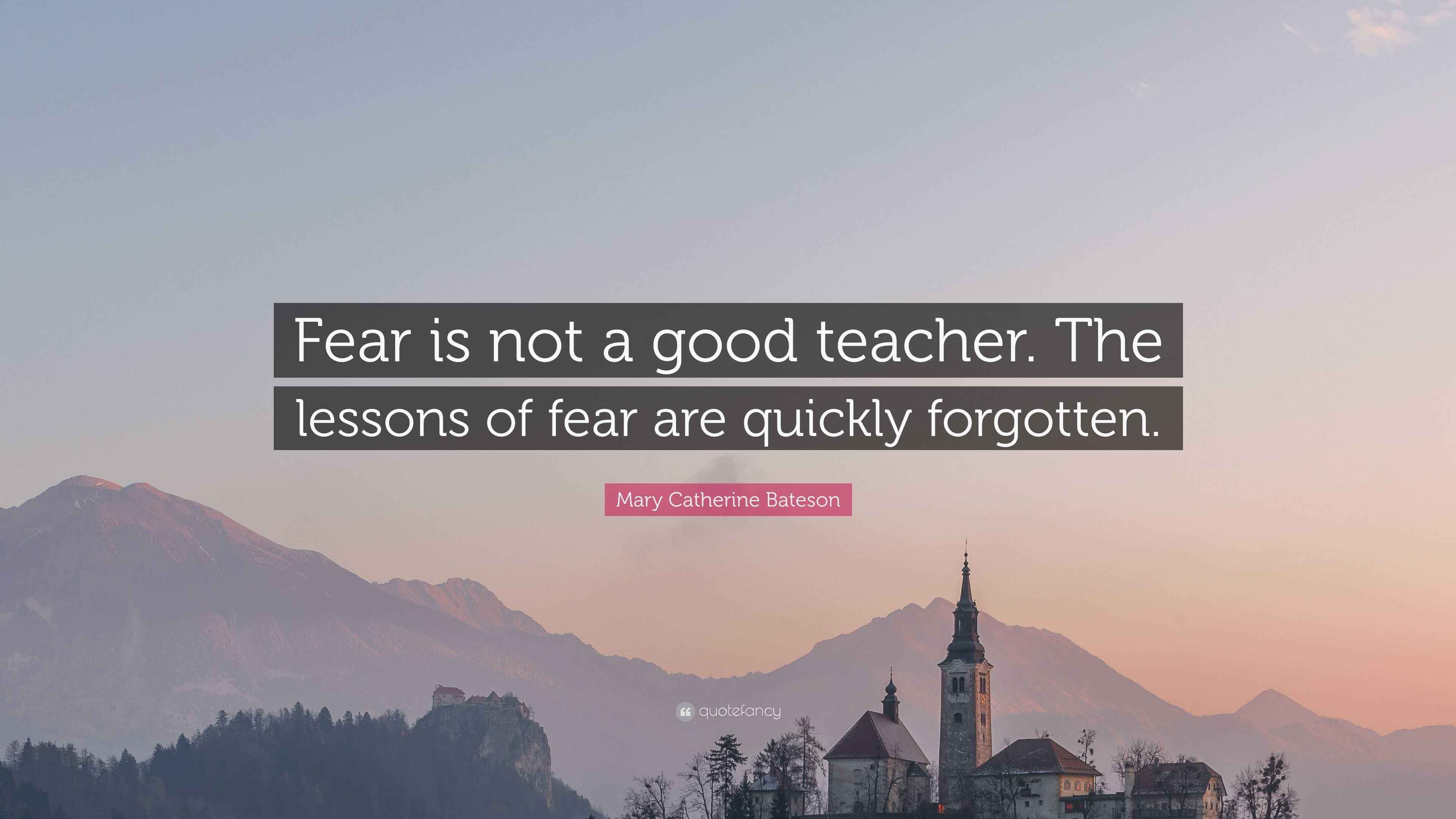 Mary Catherine Bateson Quote: “Fear is not a good teacher. The lessons ...