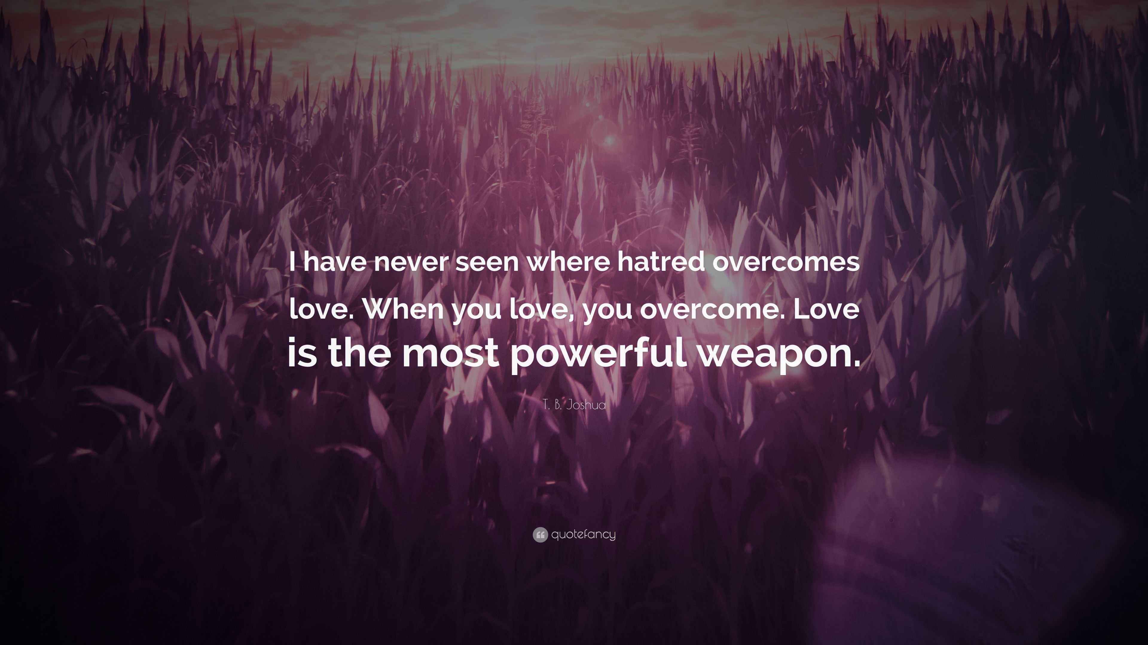 T. B. Joshua Quote: “I have never seen where hatred overcomes love ...