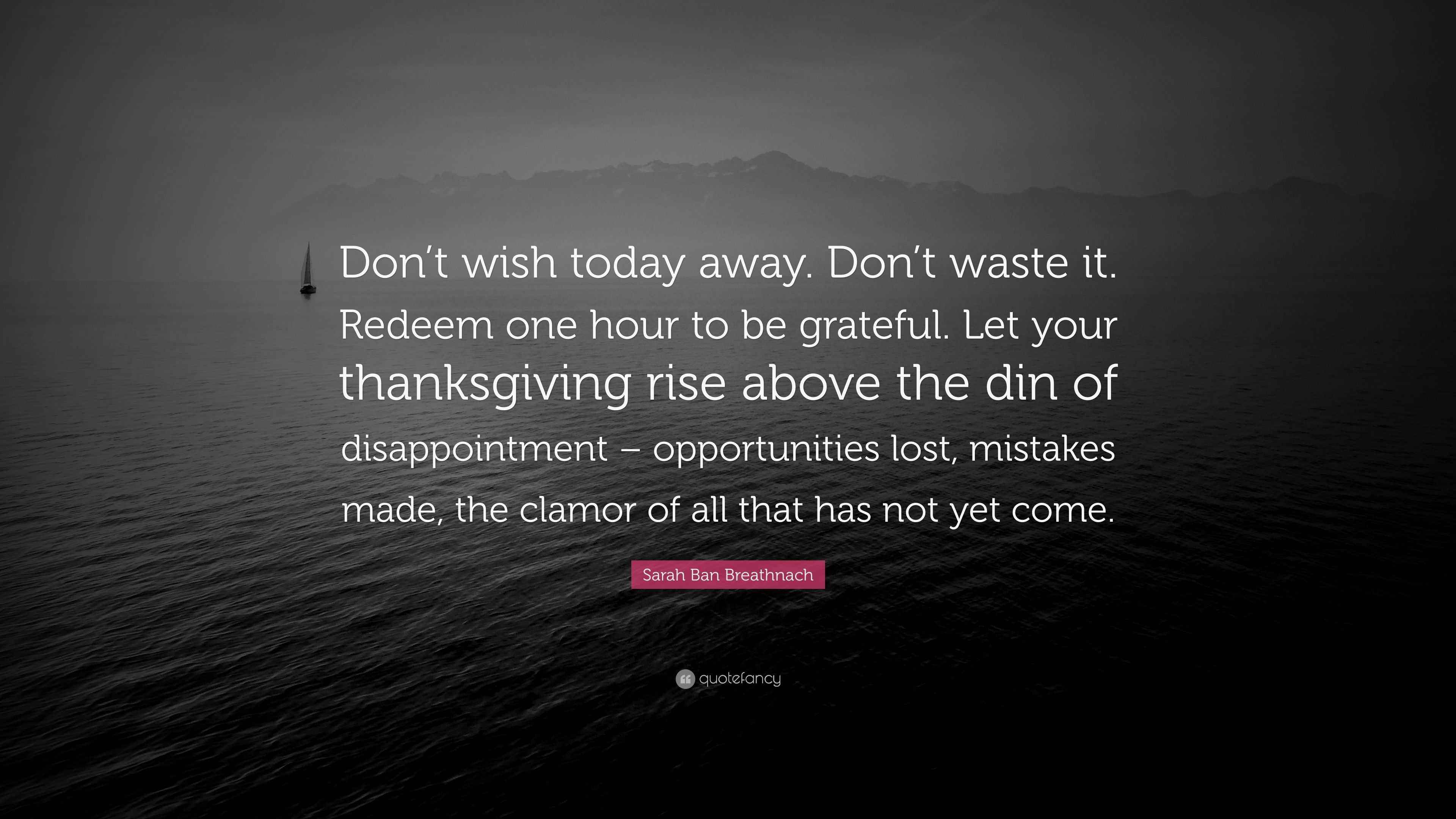 Sarah Ban Breathnach Quote: “Don’t wish today away. Don’t waste it ...