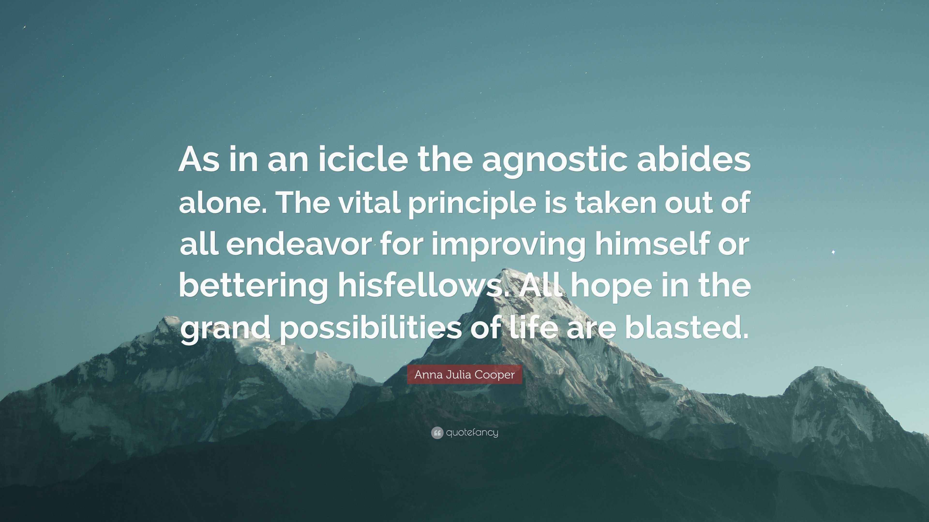 Anna Julia Cooper Quote: “As in an icicle the agnostic abides alone ...