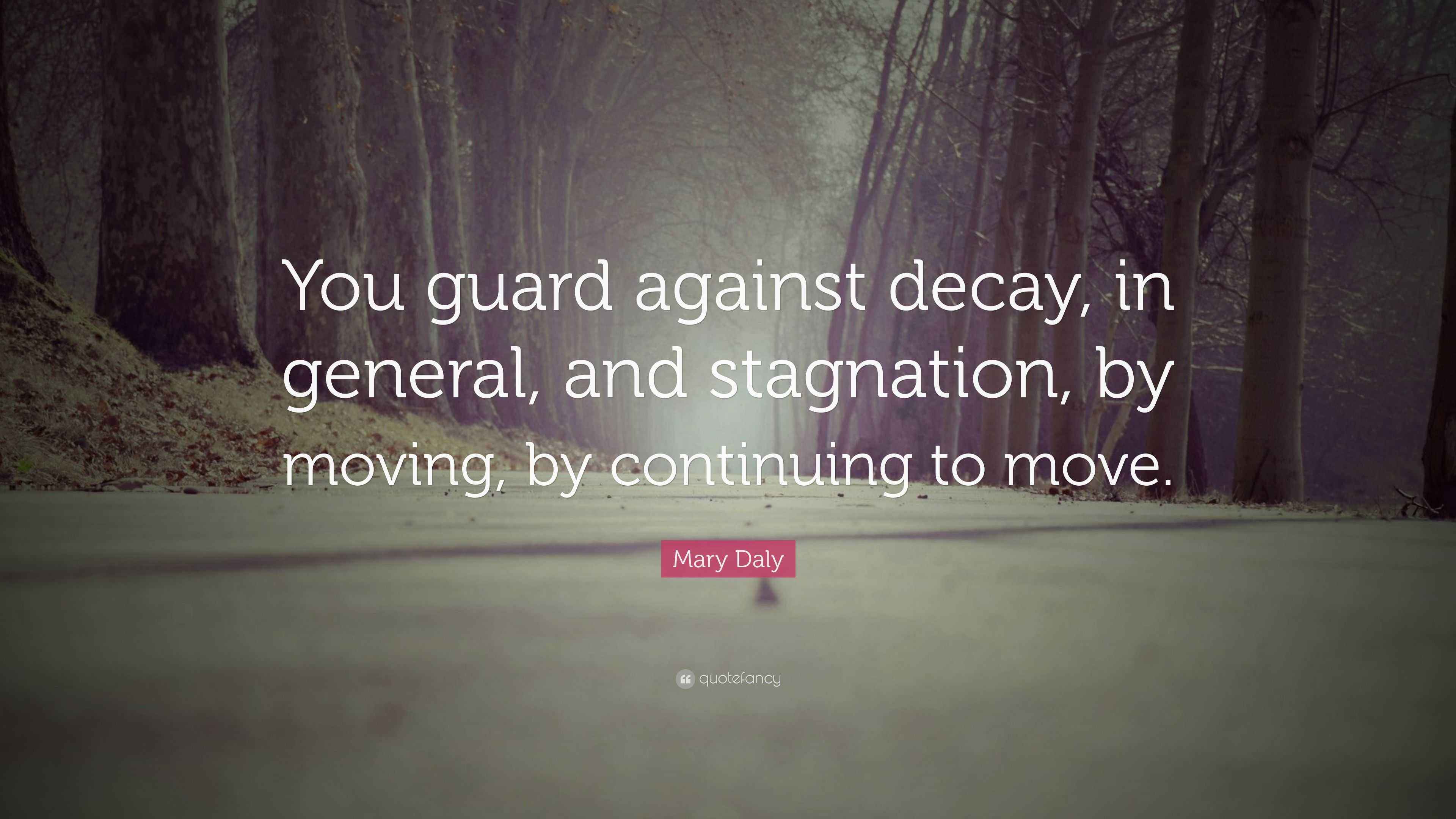 Mary Daly Quote: “You guard against decay, in general, and stagnation ...