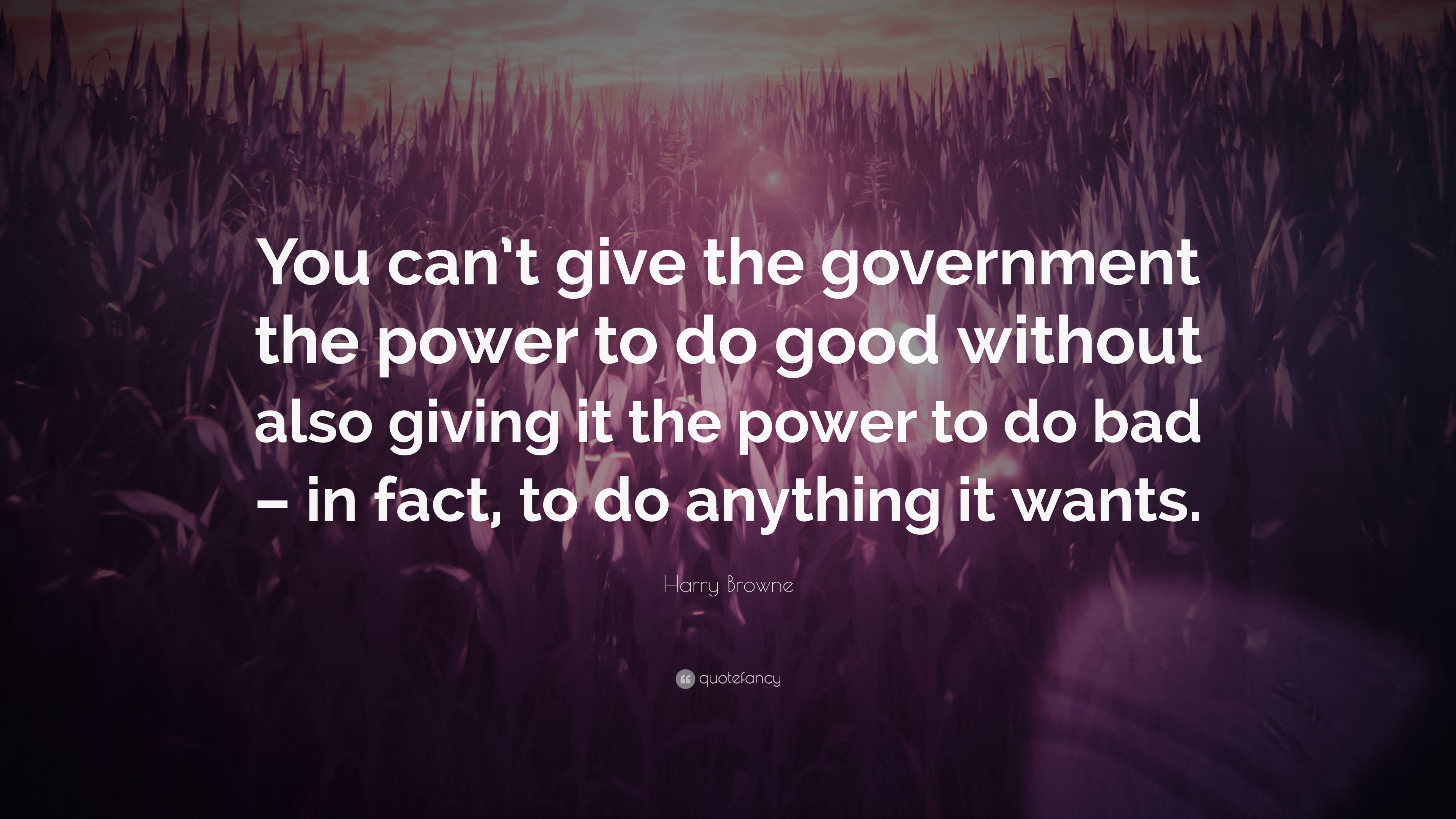 Harry Browne Quote: “You can’t give the government the power to do good ...