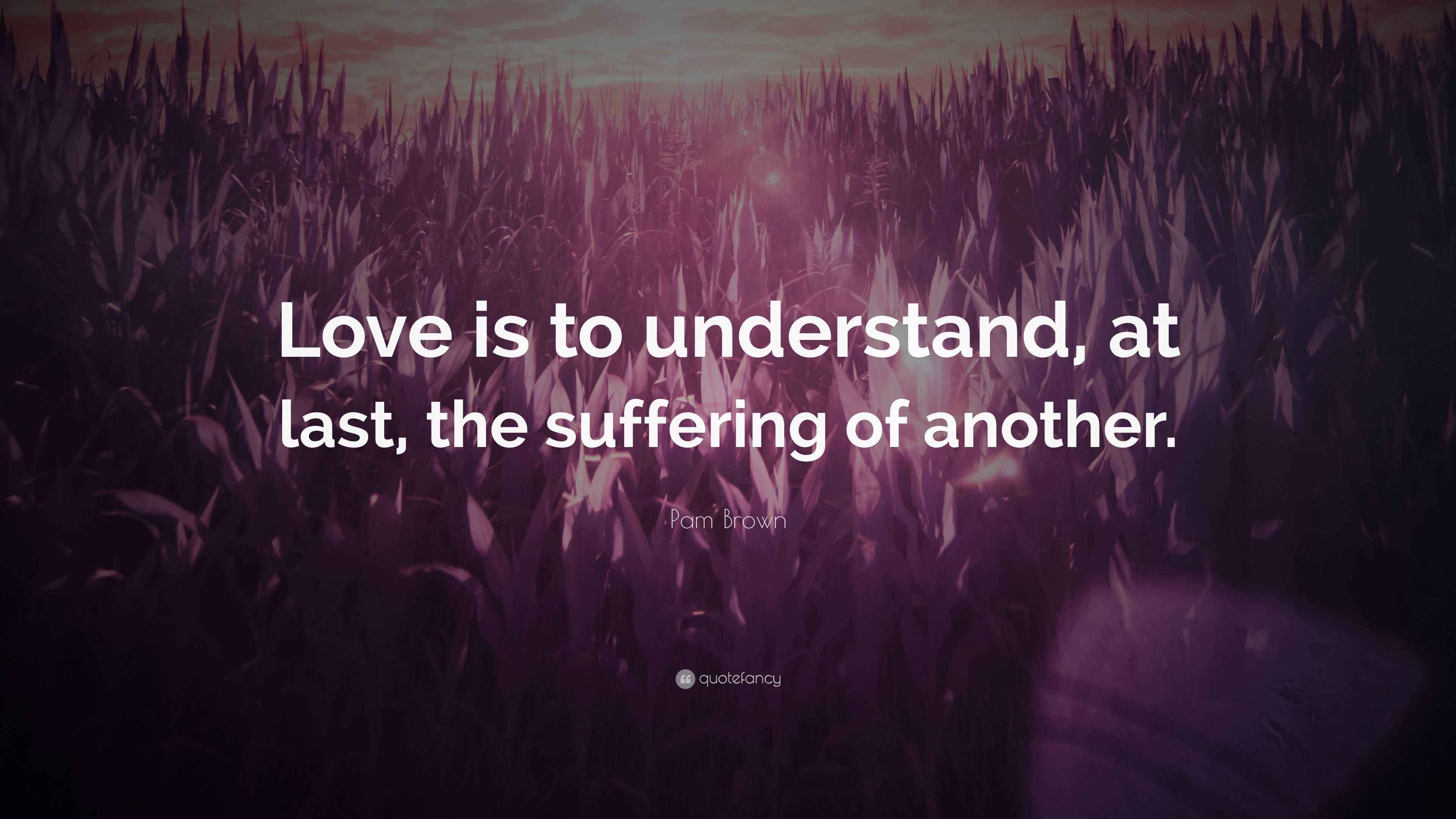 Pam Brown Quote: “Love is to understand, at last, the suffering of ...