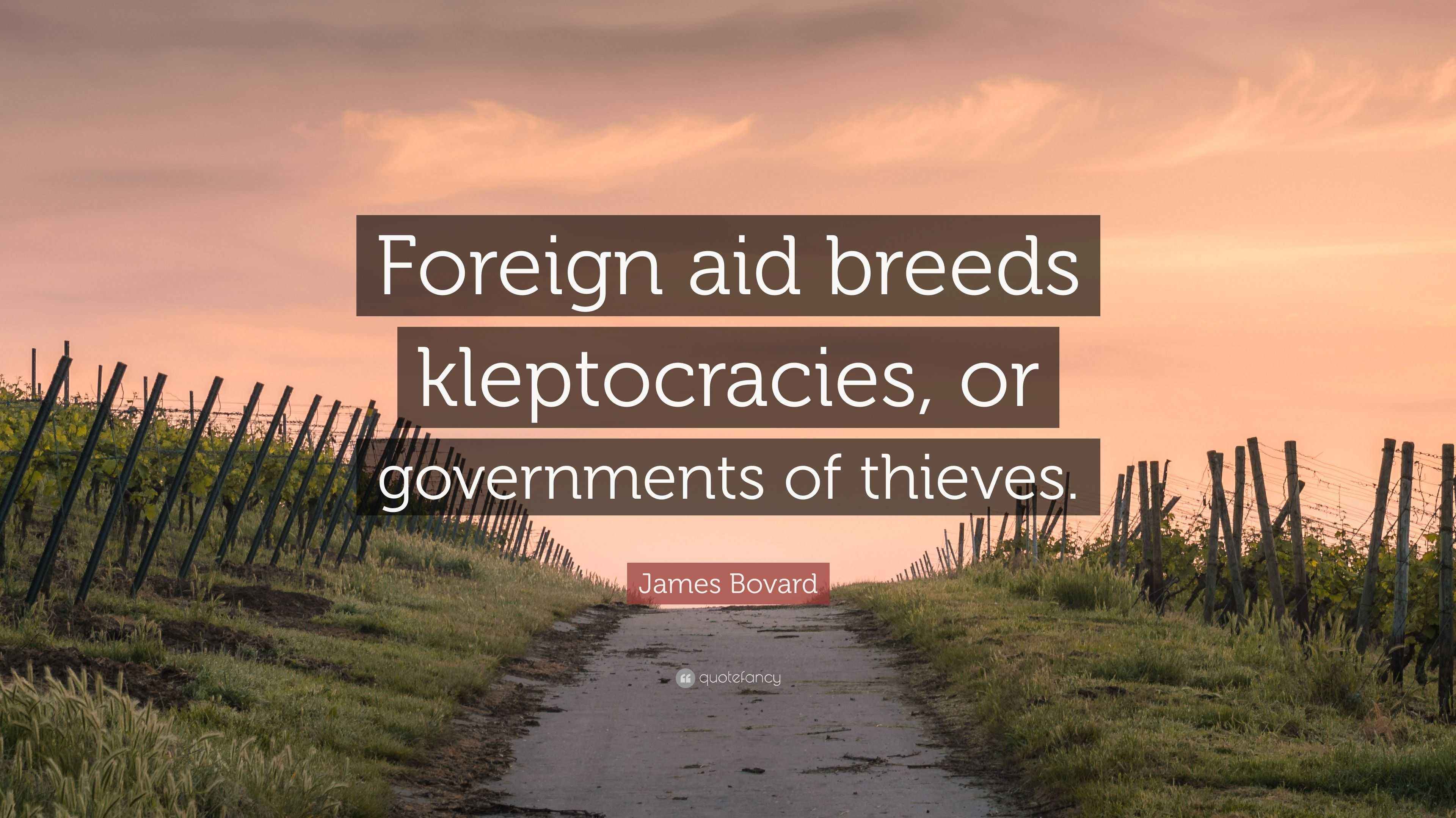 James Bovard Quote: “Foreign aid breeds kleptocracies, or governments ...