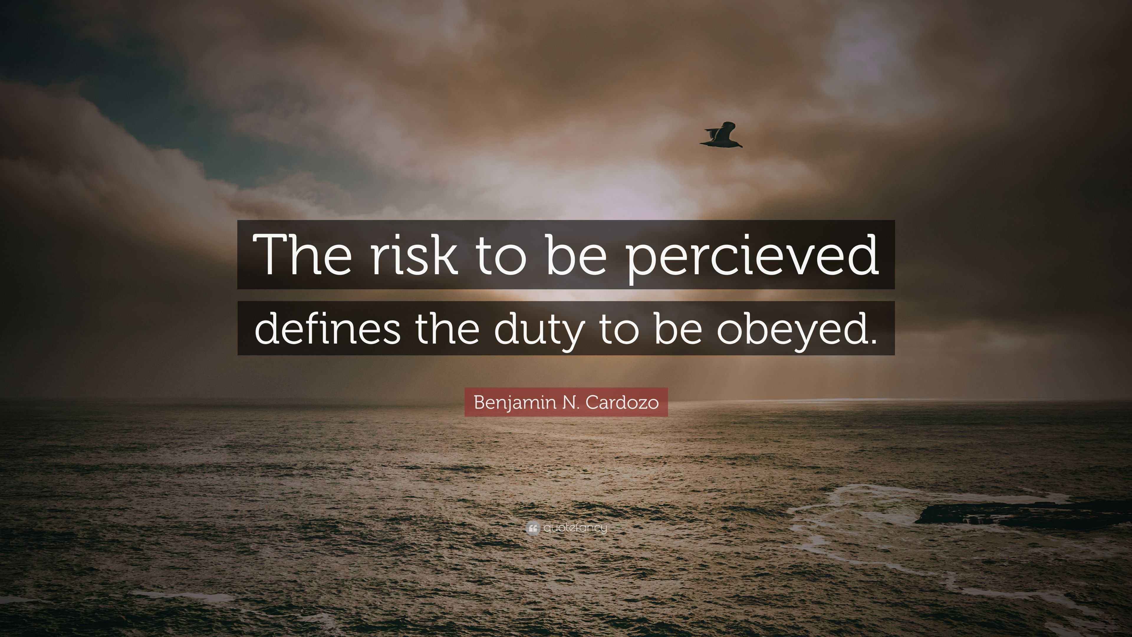 Benjamin N. Cardozo Quote: “The risk to be percieved defines the duty ...