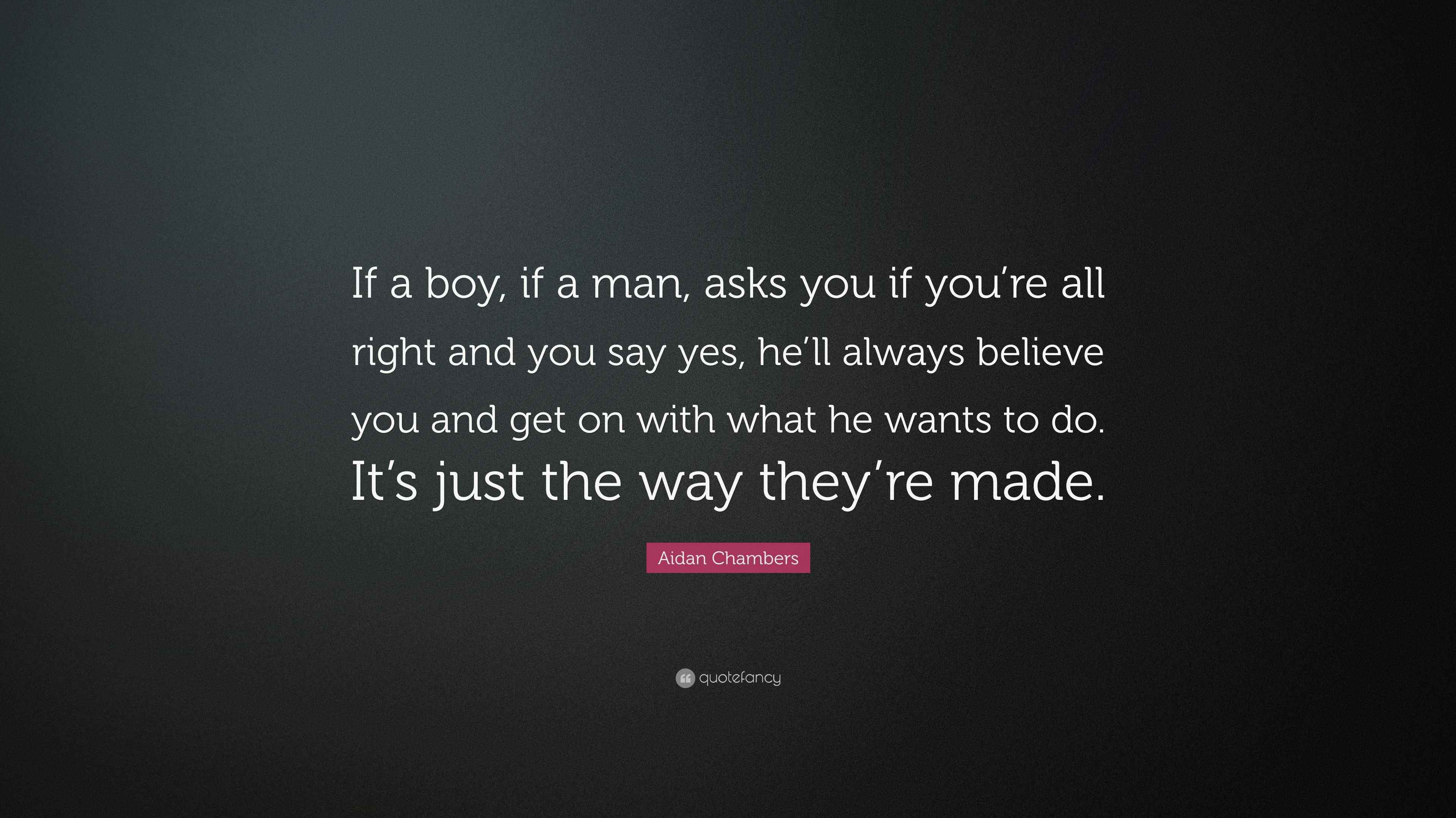 Aidan Chambers Quote: “If a boy, if a man, asks you if you’re all right ...