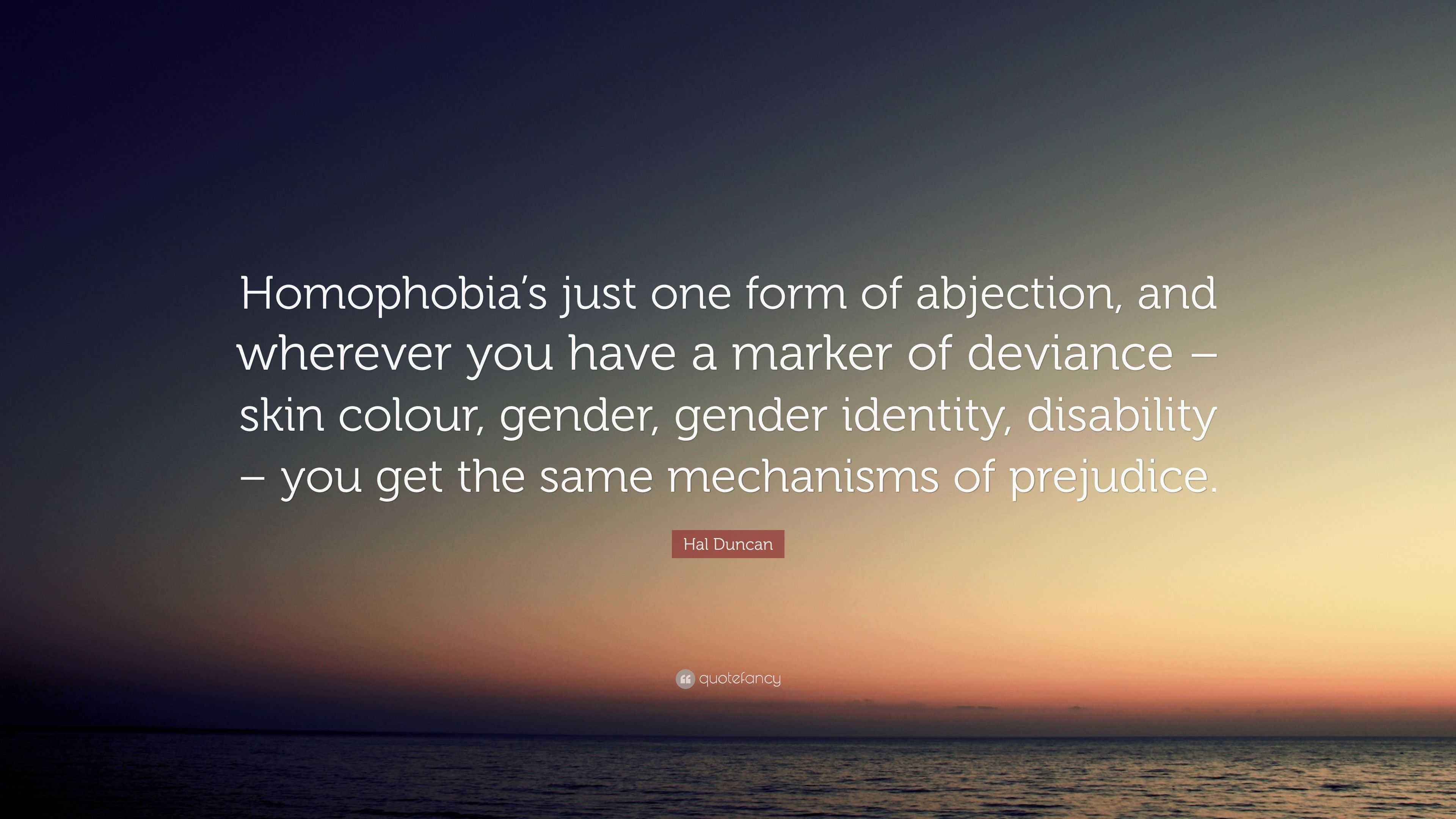 Hal Duncan Quote: “Homophobia’s just one form of abjection, and ...