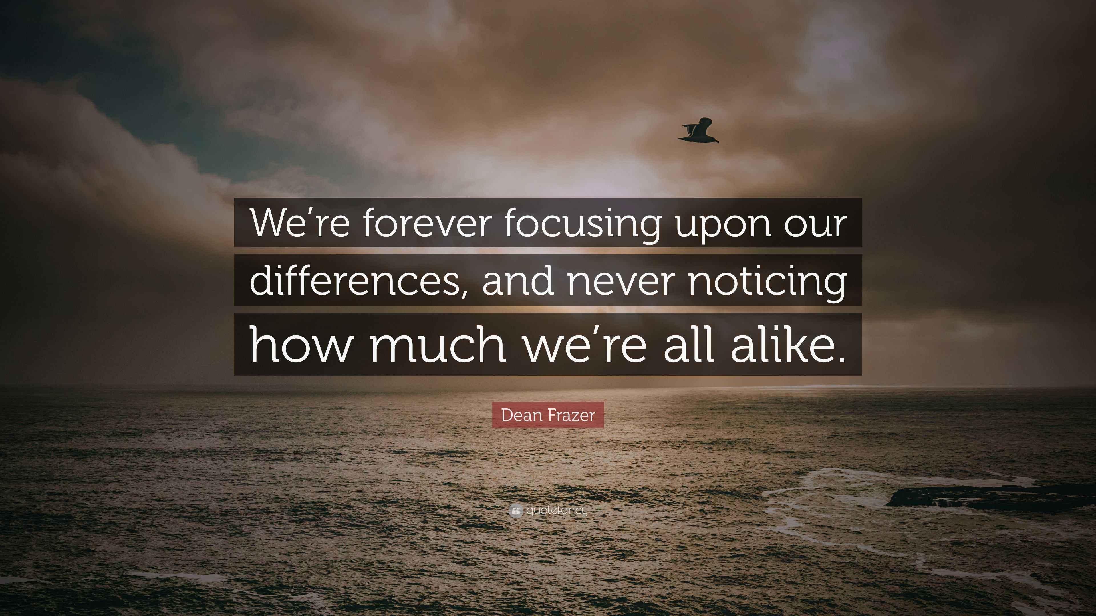 Dean Frazer Quote: “We’re forever focusing upon our differences, and ...