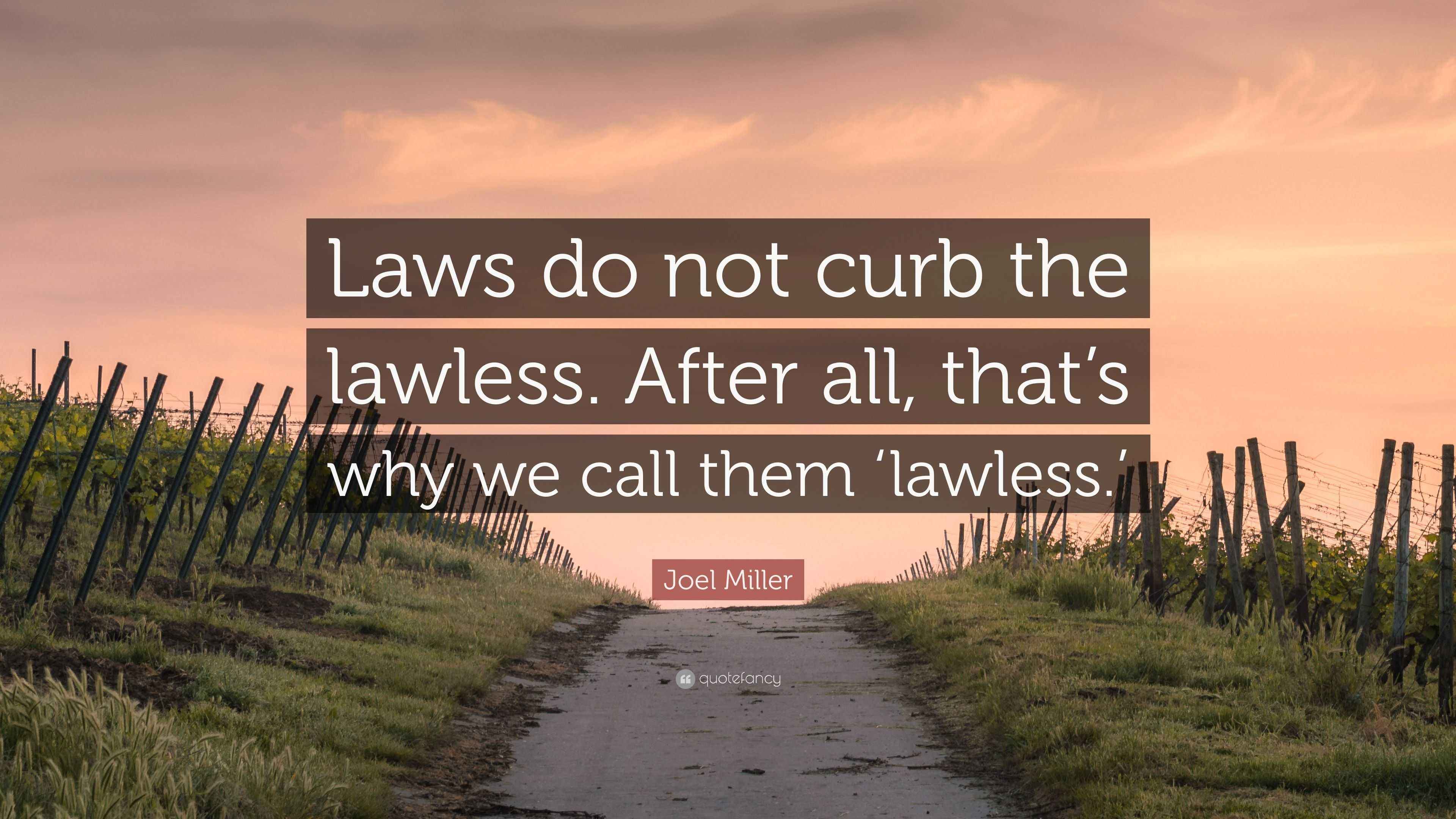 Joel Miller Quote: “Laws do not curb the lawless. After all, that’s why ...