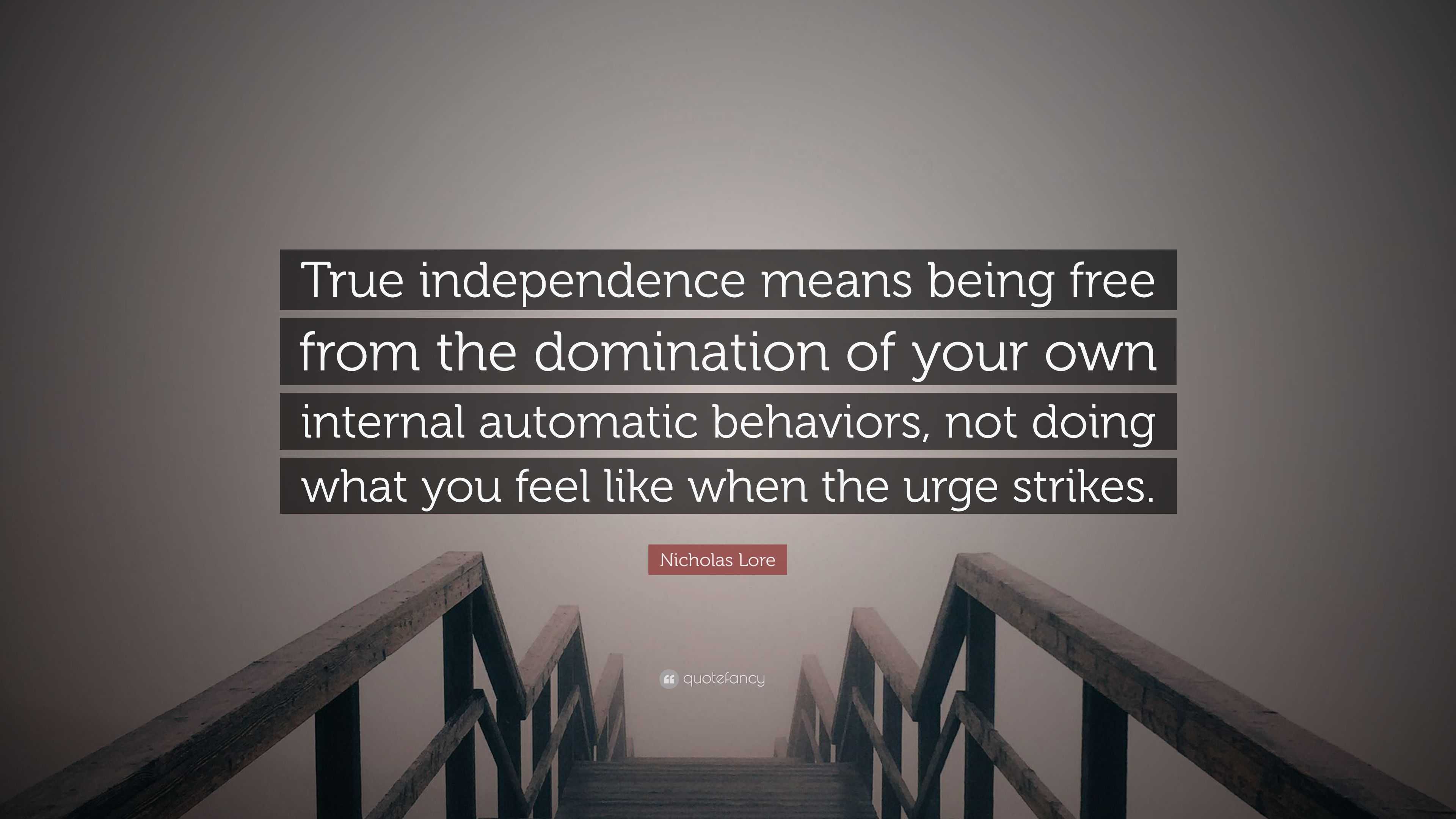 Nicholas Lore Quote: “True independence means being free from the ...