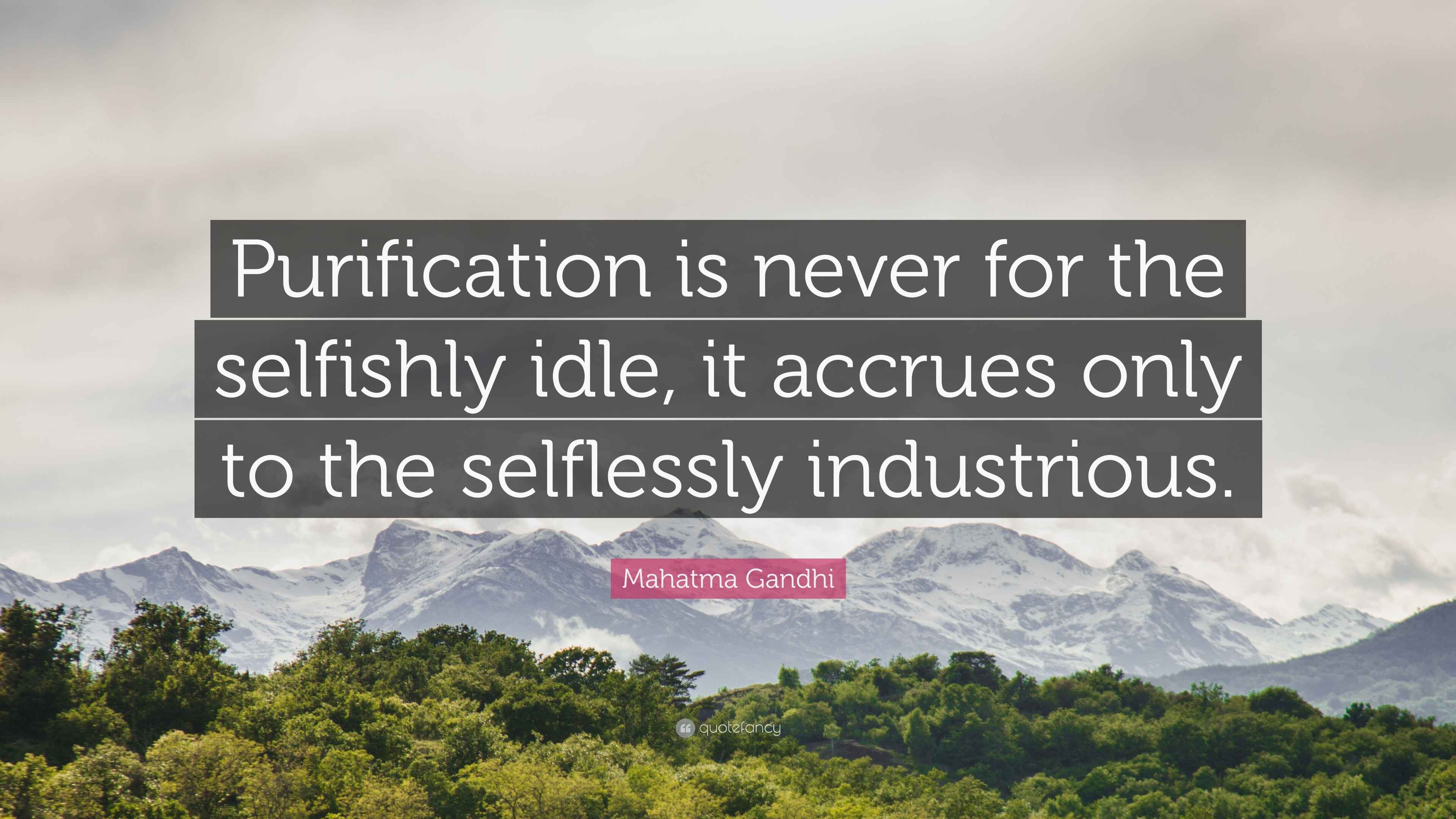 Mahatma Gandhi Quote: “Purification is never for the selfishly idle, it ...