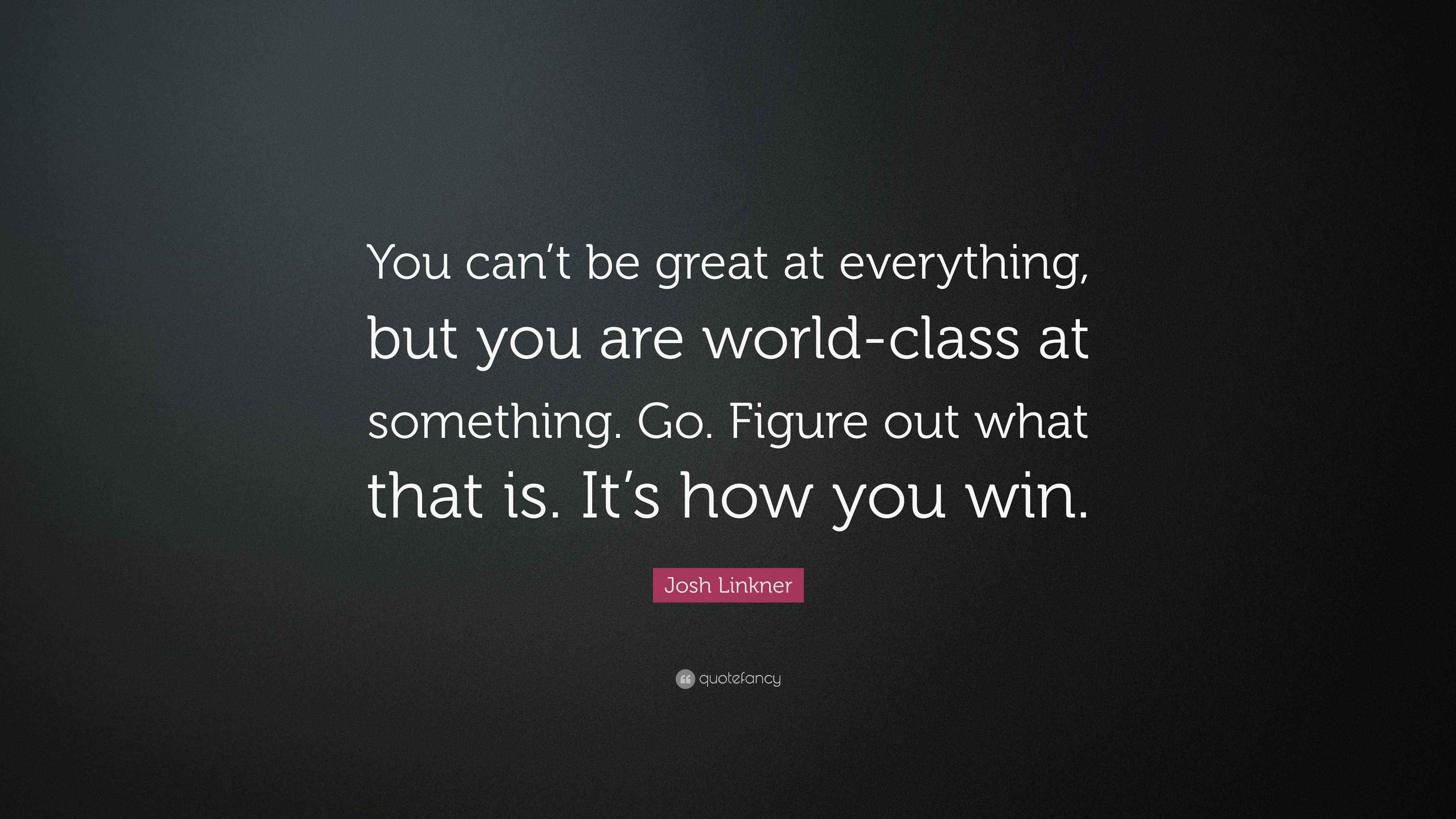 Josh Linkner Quote: “You can’t be great at everything, but you are ...