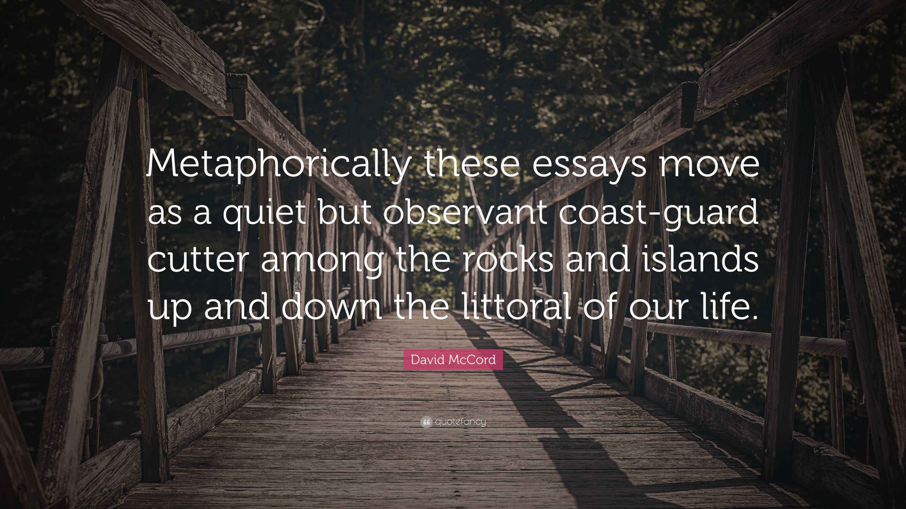 David McCord Quote: “Metaphorically these essays move as a quiet but ...