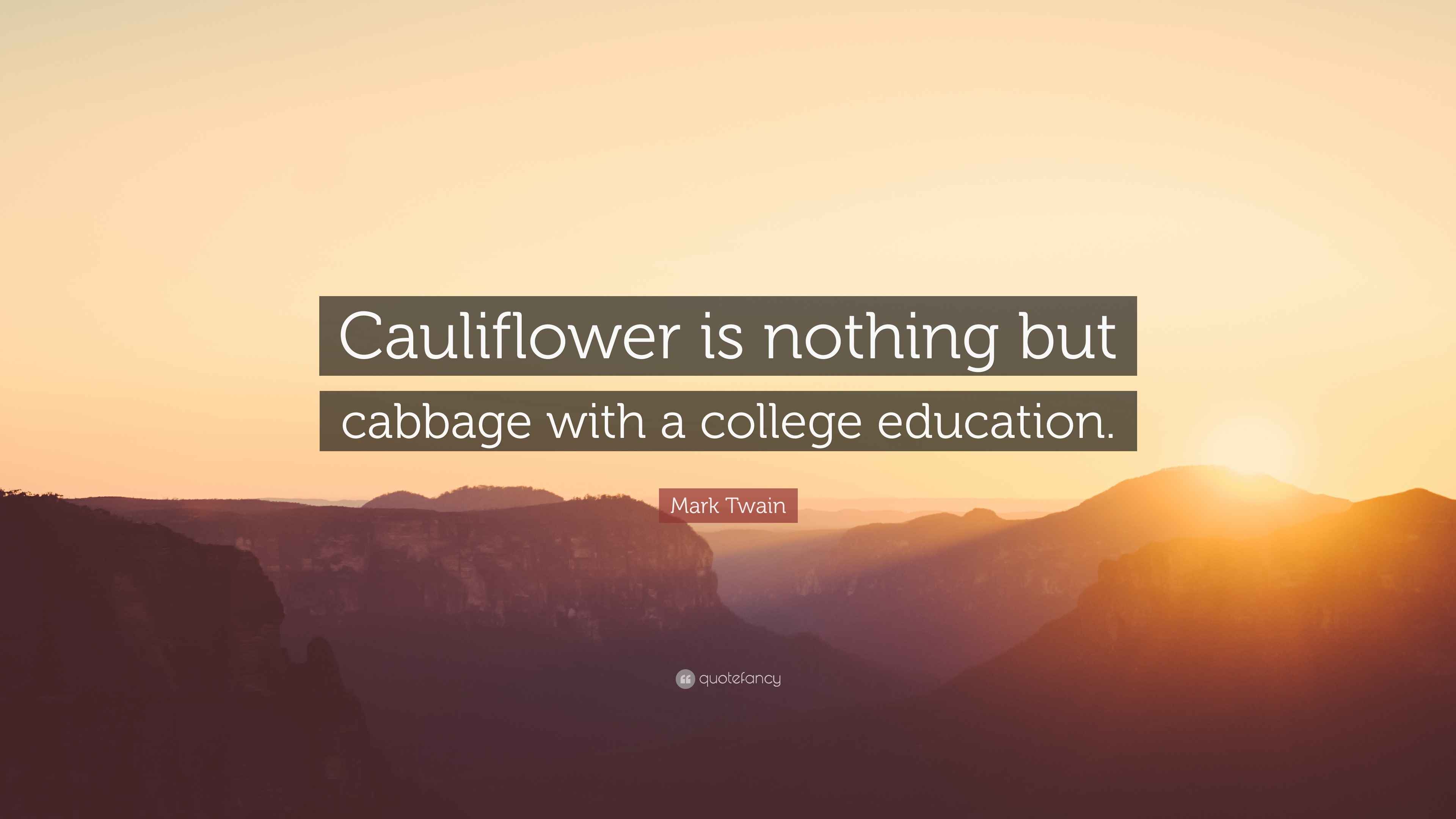 Mark Twain Quote: “Cauliflower is nothing but cabbage with a college ...