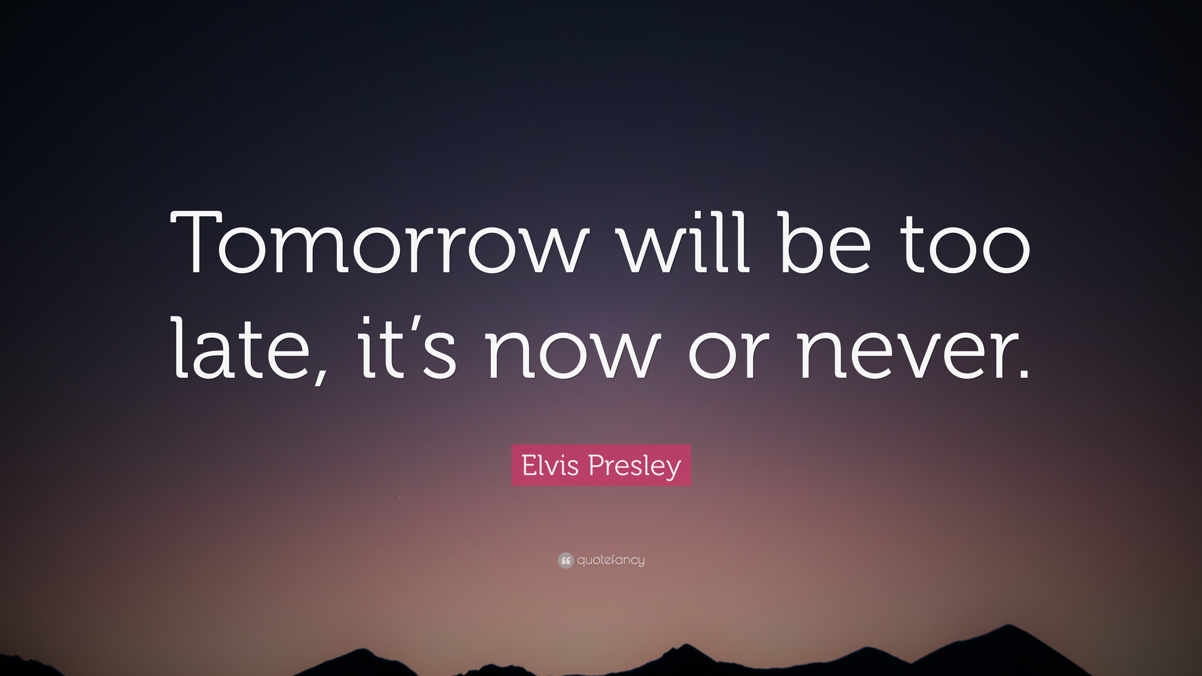 Elvis Presley Quote: “Tomorrow will be too late, it’s now or never.”