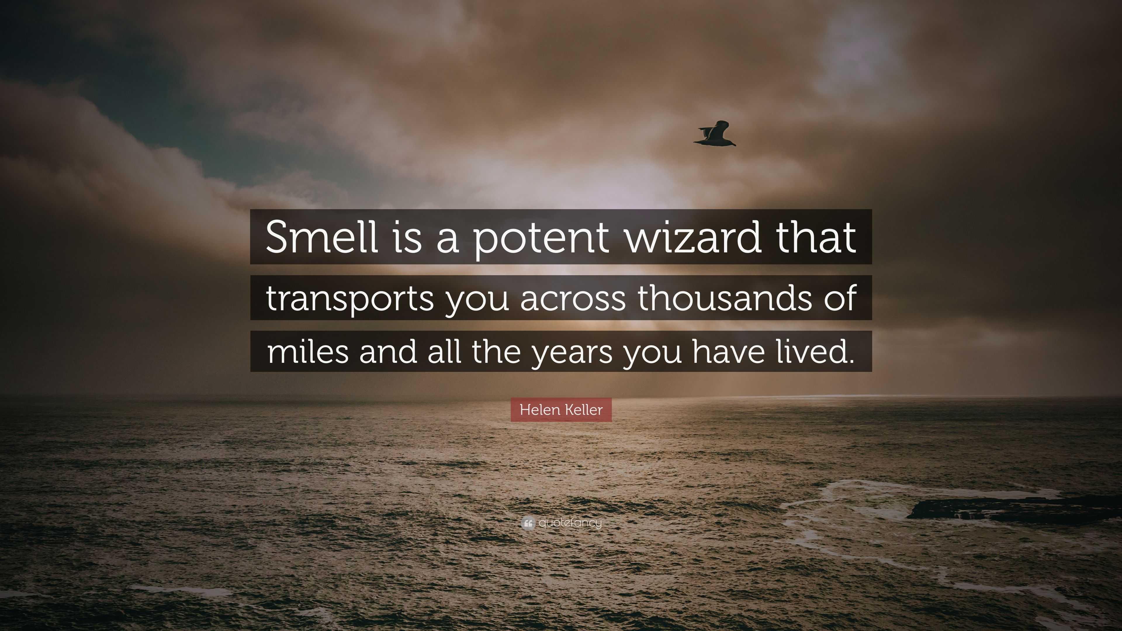 Helen Keller Quote: “Smell is a potent wizard that transports you ...