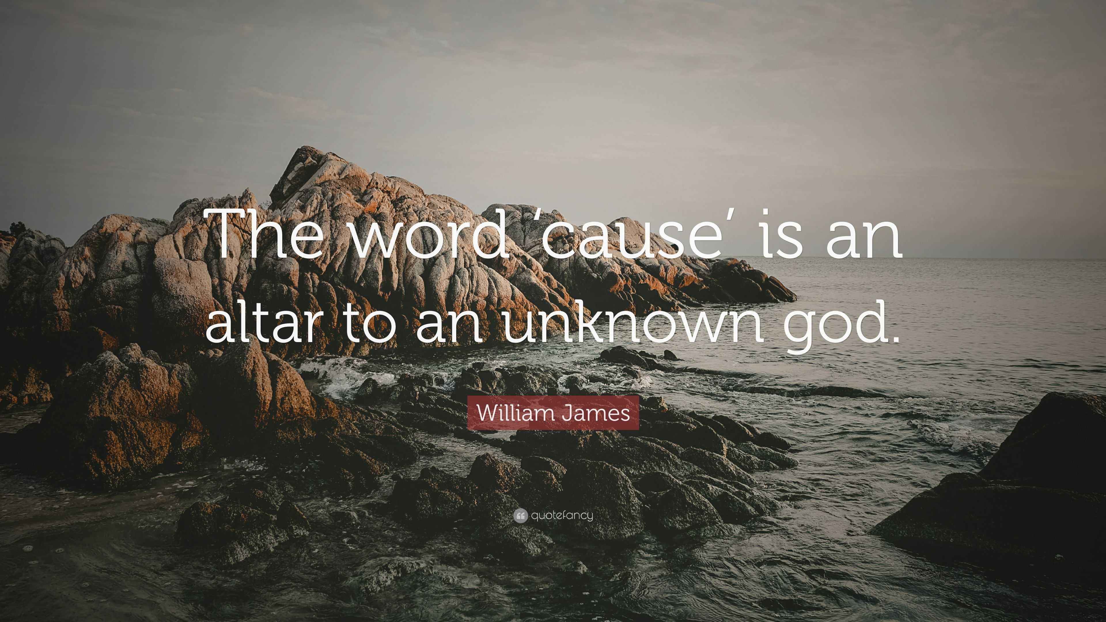 William James Quote: “The word ‘cause’ is an altar to an unknown god.”