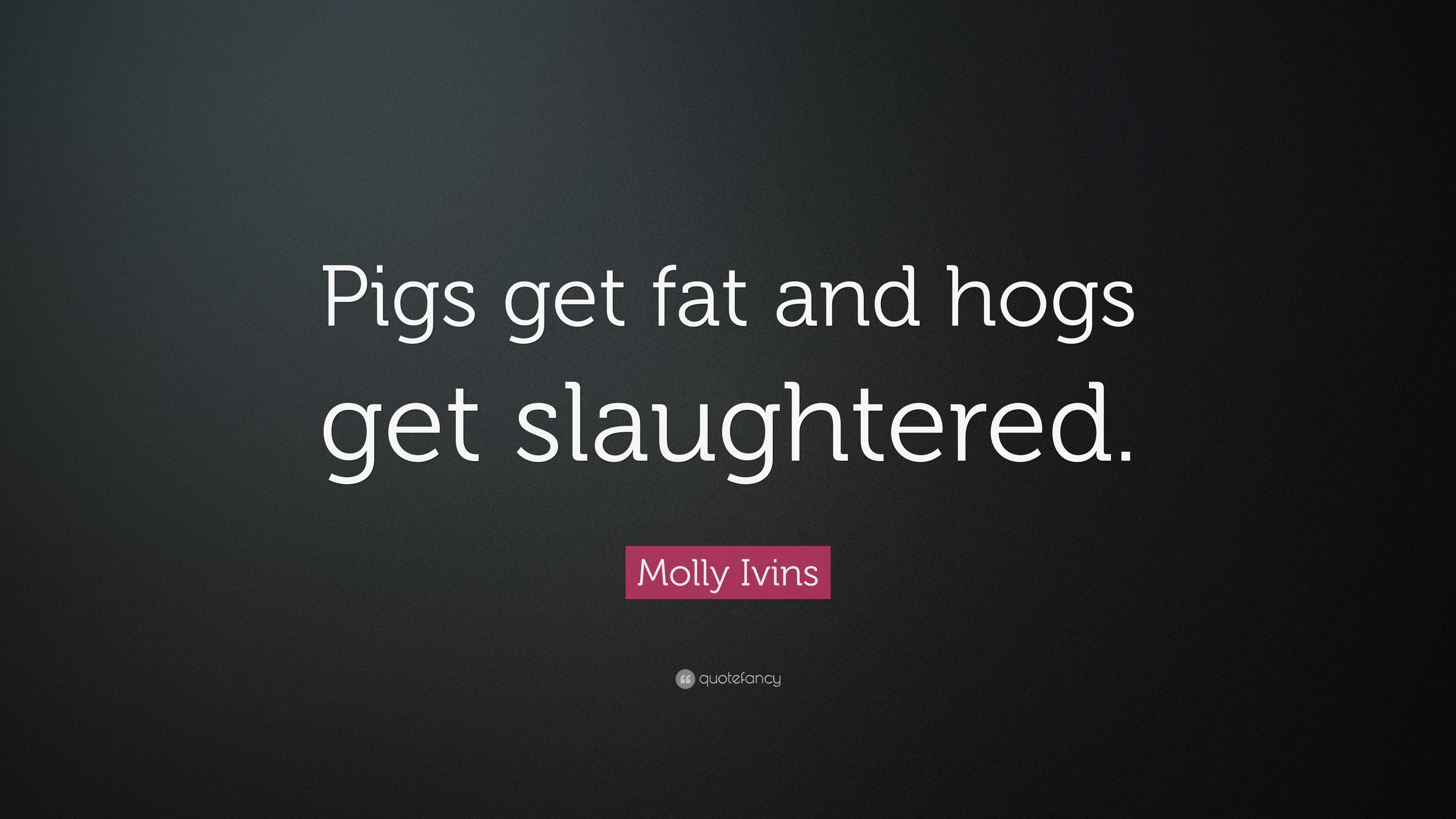 Molly Ivins Quote: “Pigs get fat and hogs get slaughtered.”