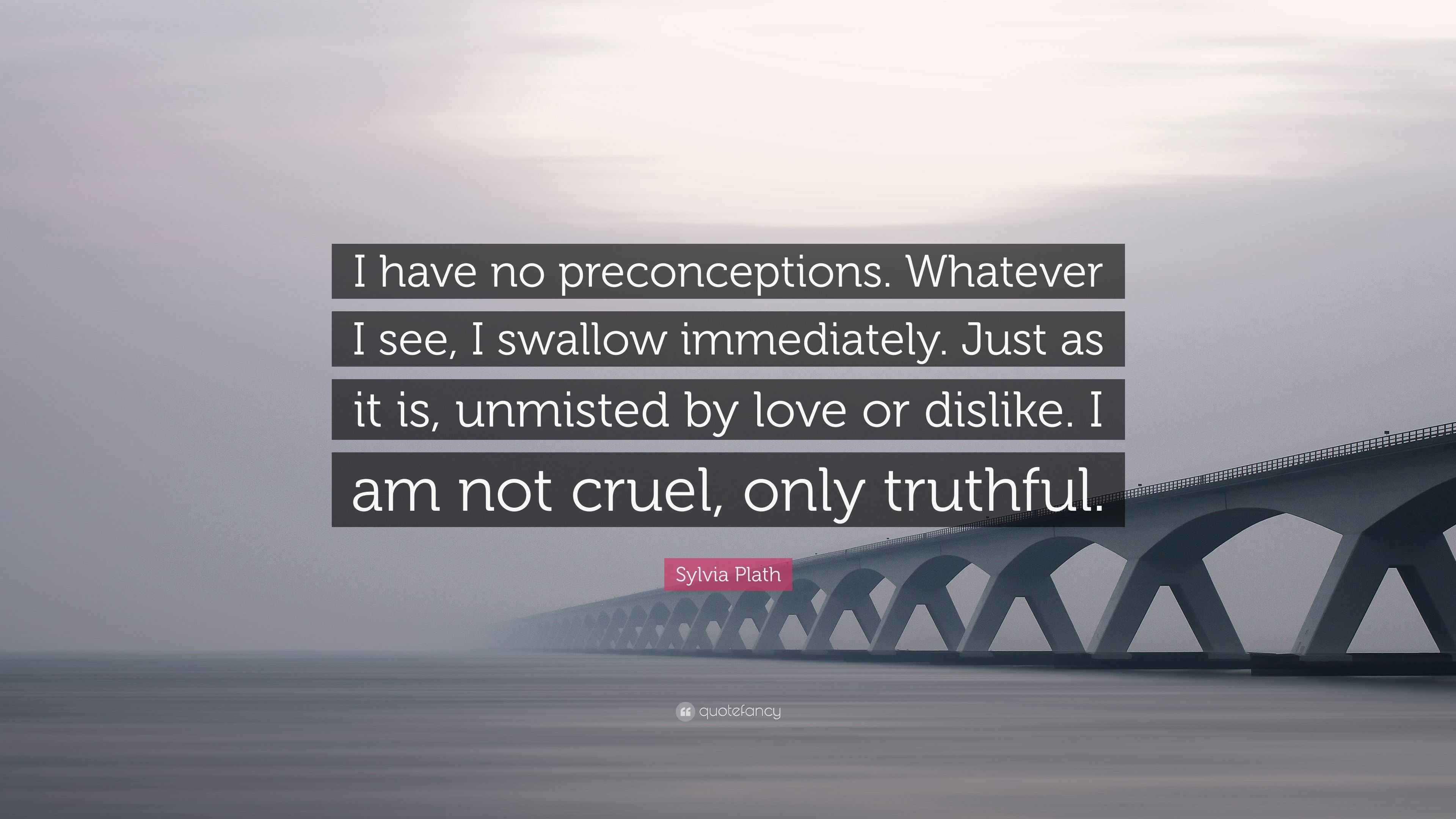Sylvia Plath Quote: “I have no preconceptions. Whatever I see, I ...