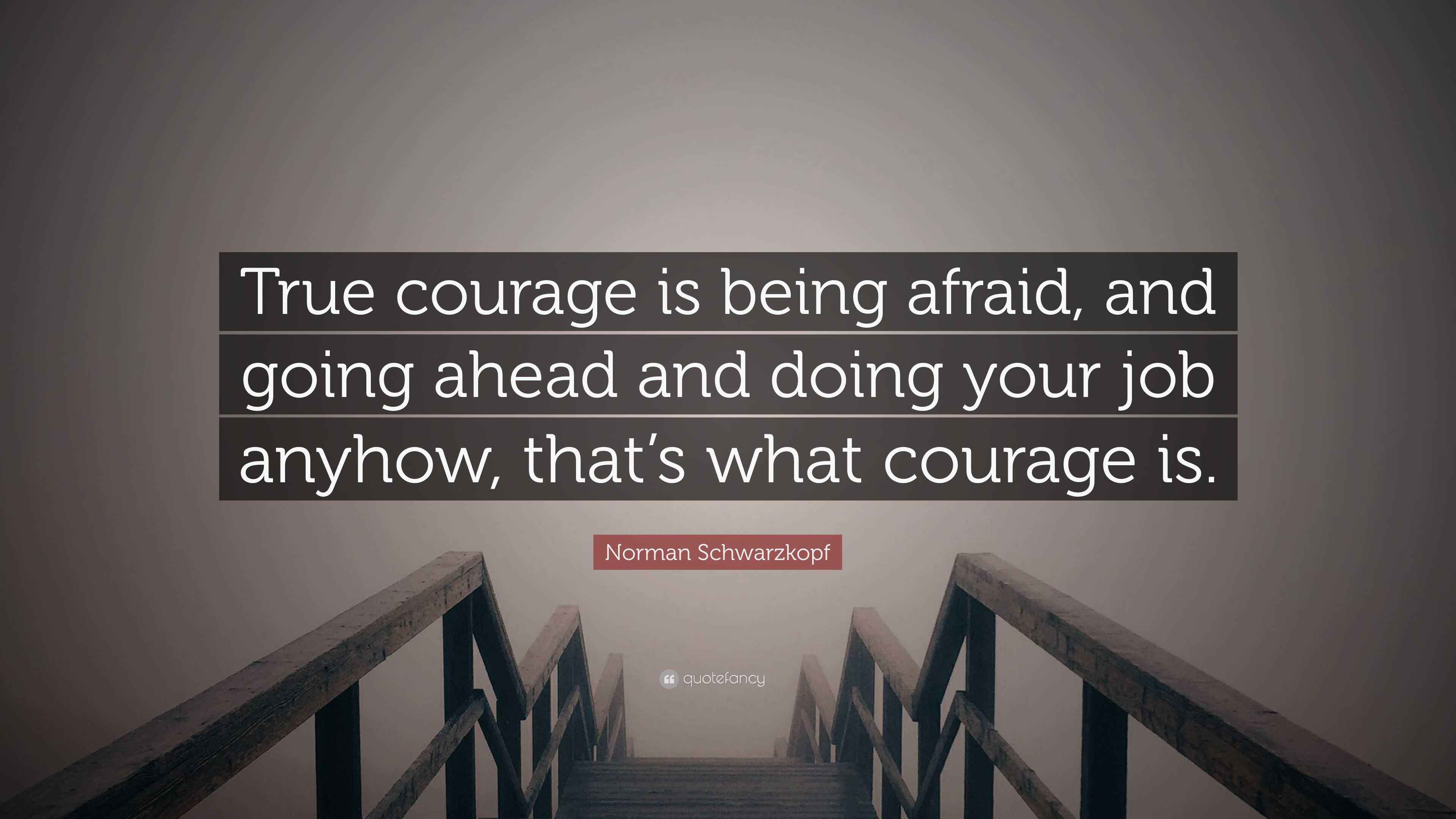 Norman Schwarzkopf Quote: “True courage is being afraid, and going ...