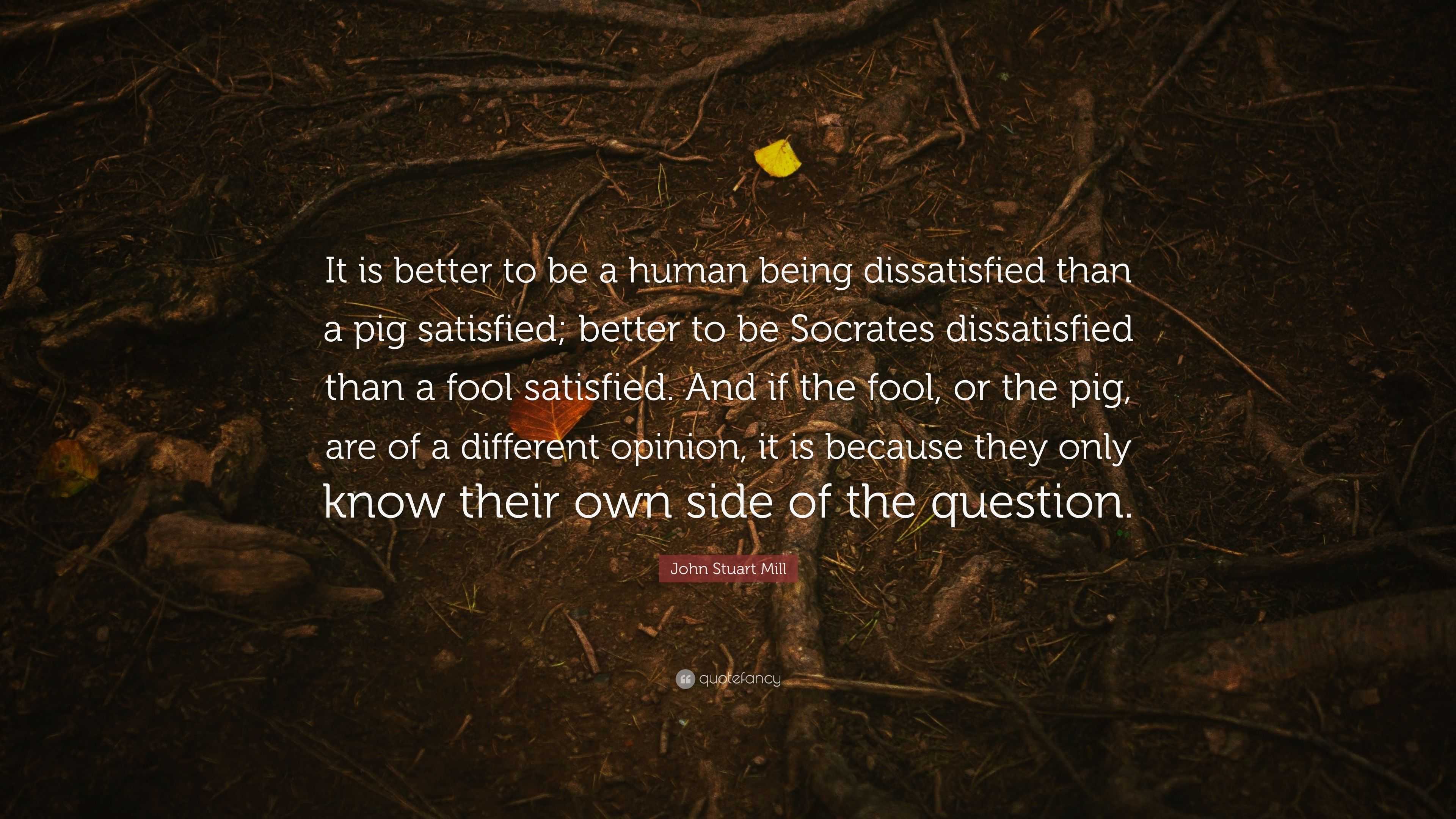 John Stuart Mill Quote: “It is better to be a human being dissatisfied ...