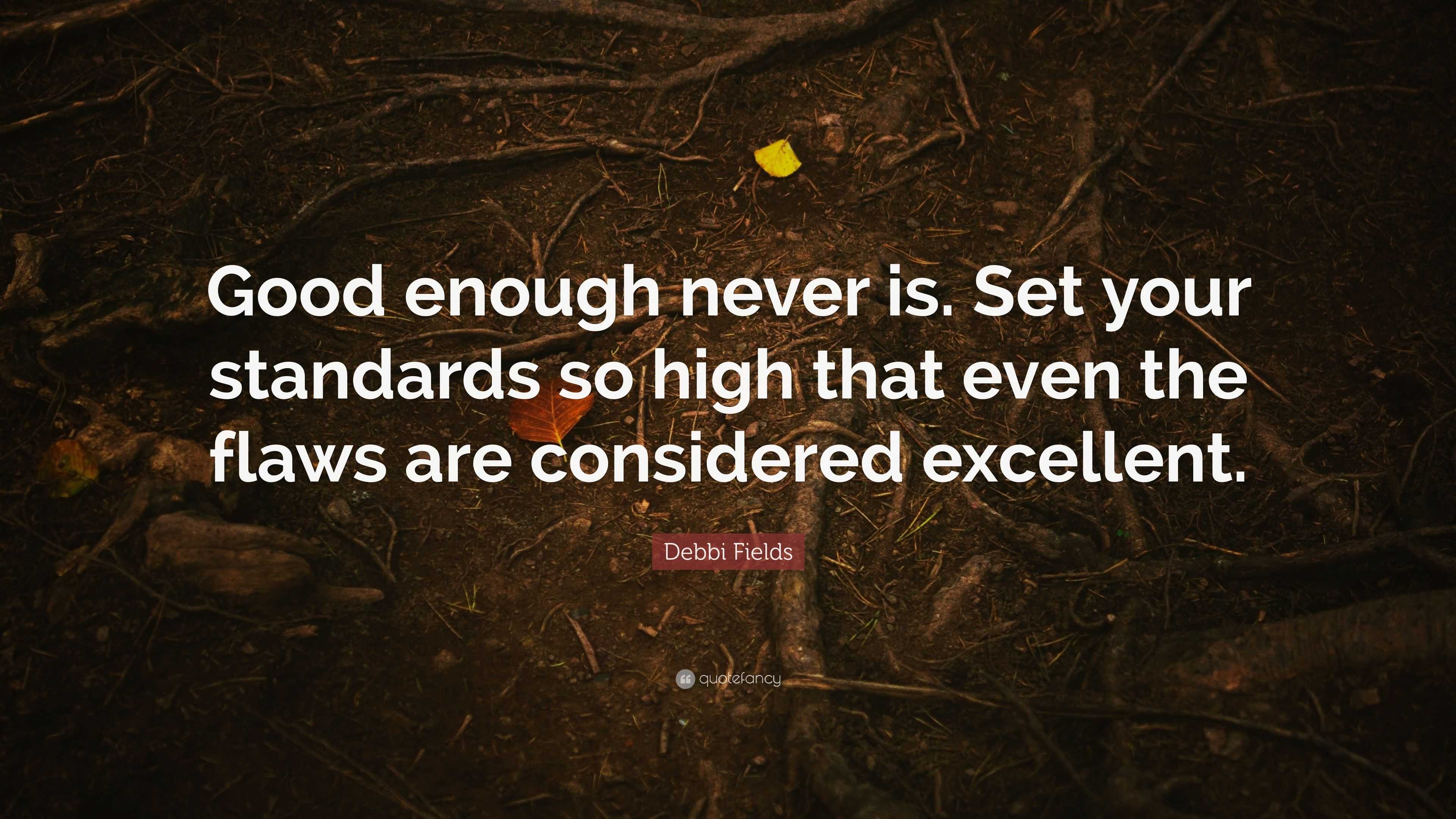 Debbi Fields Quote: “Good enough never is. Set your standards so high ...