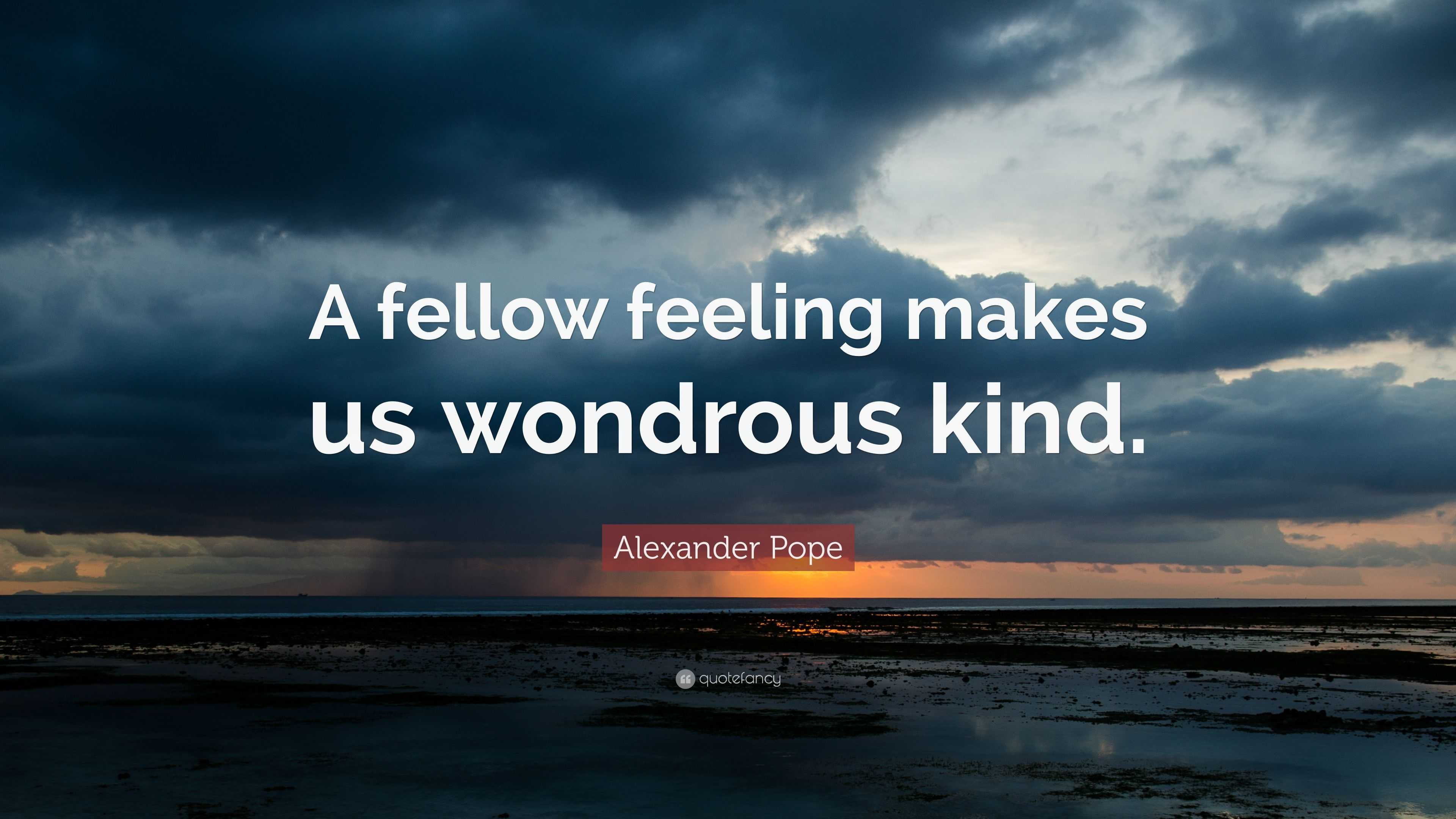 Alexander Pope Quote: “A fellow feeling makes us wondrous kind.”