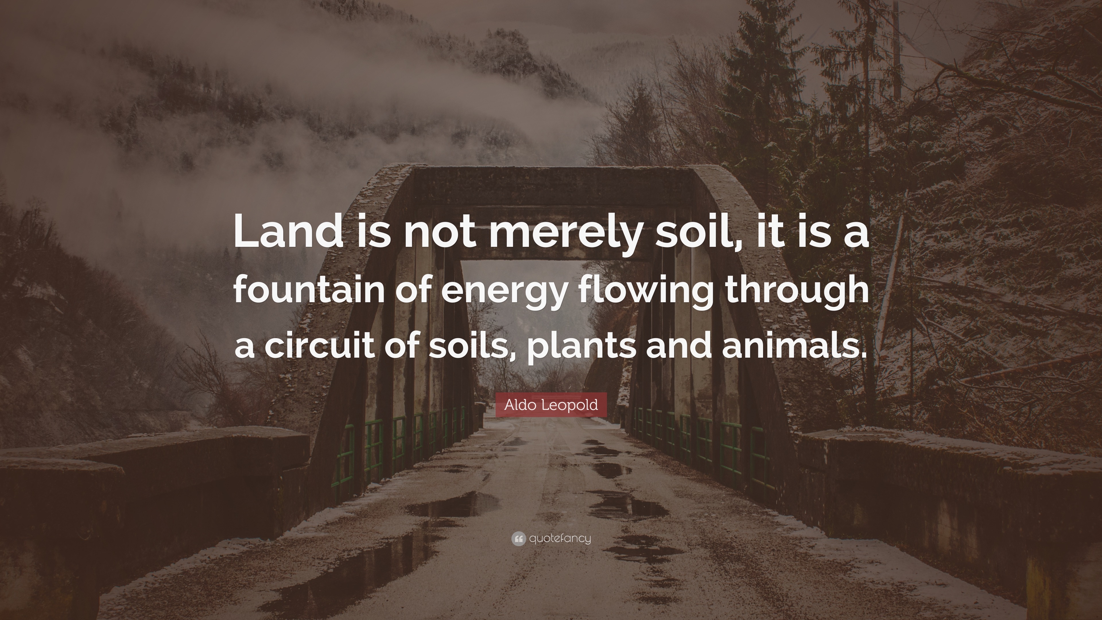 Aldo Leopold Quote: “Land is not merely soil, it is a fountain of ...