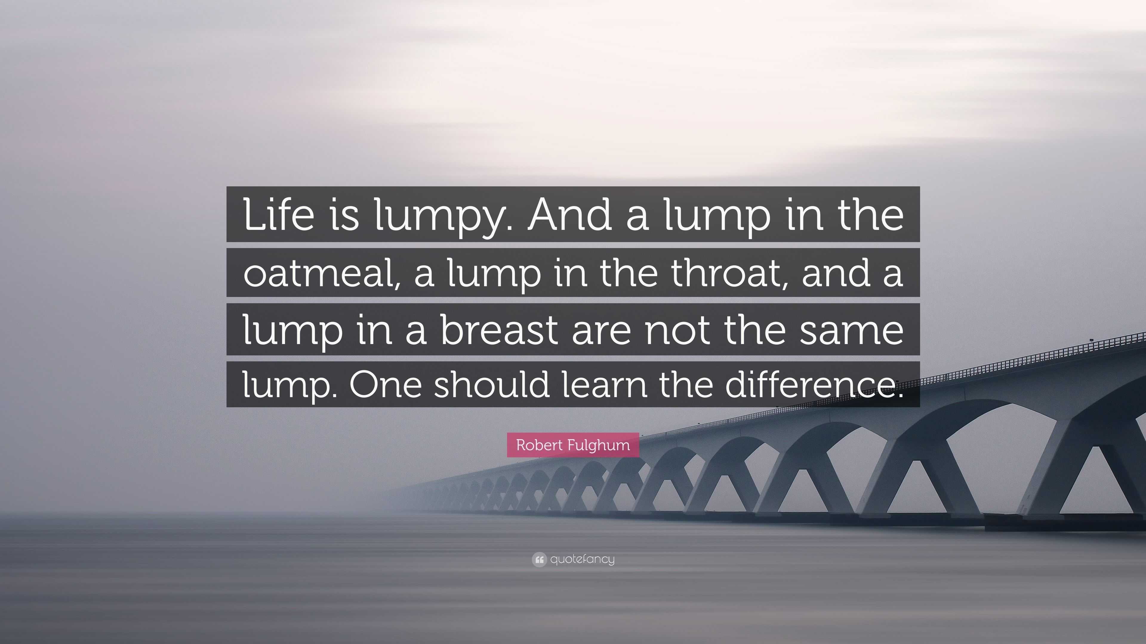Robert Fulghum Quote: “Life is lumpy. And a lump in the oatmeal, a lump ...
