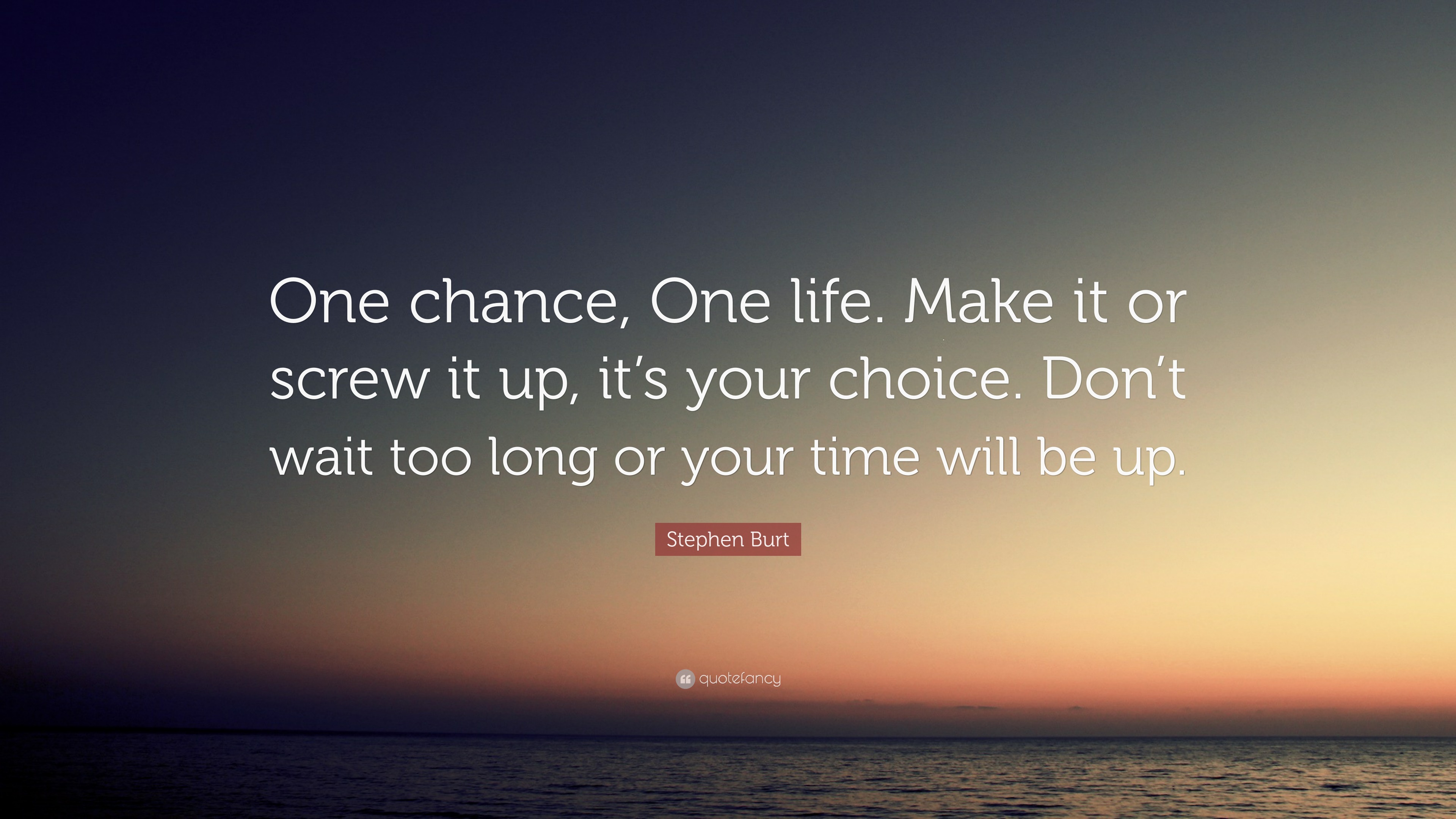 Stephen Burt Quote: “One chance, One life. Make it or screw it up, it’s ...