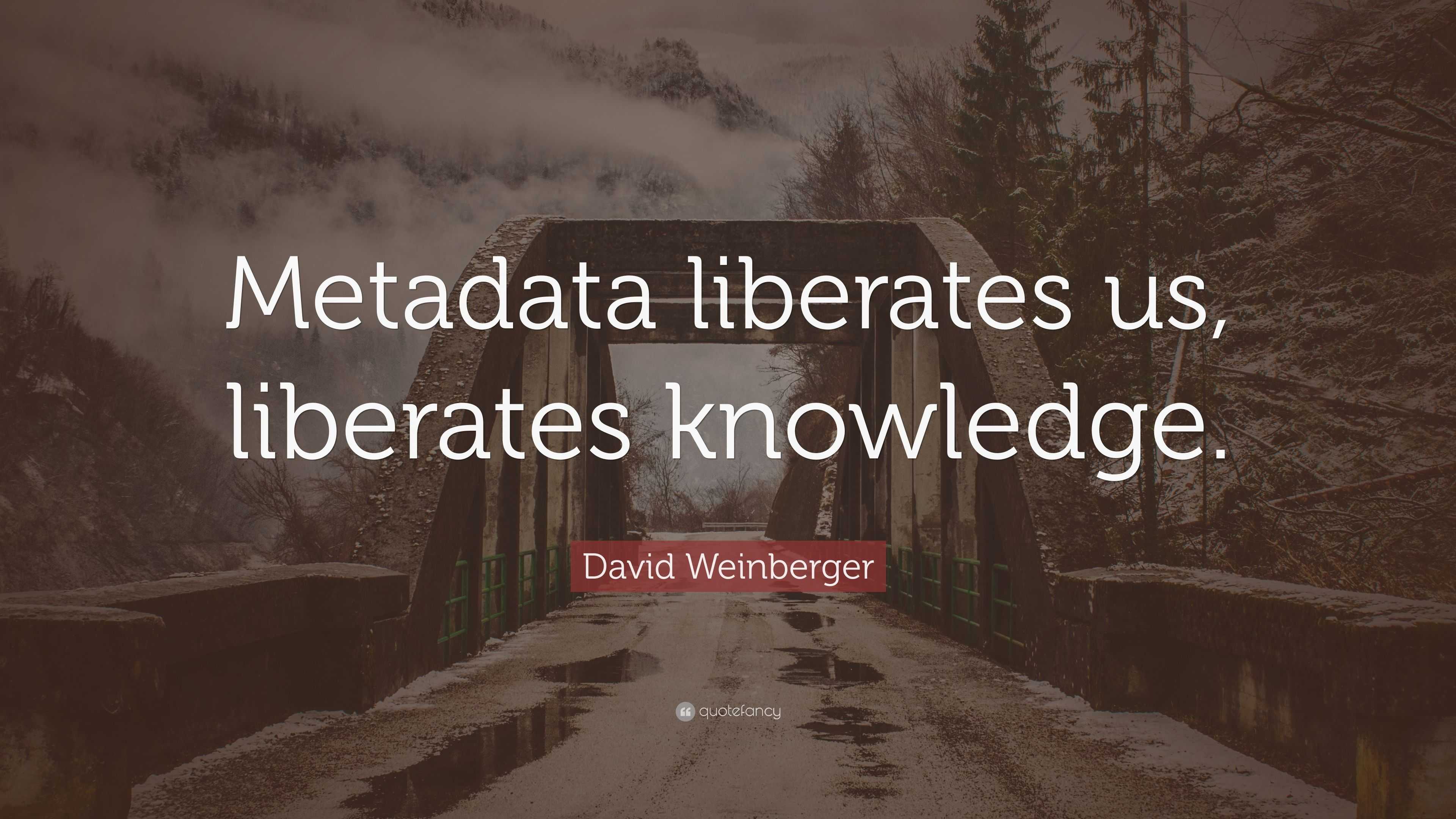 David Weinberger Quote: “Metadata liberates us, liberates knowledge.”