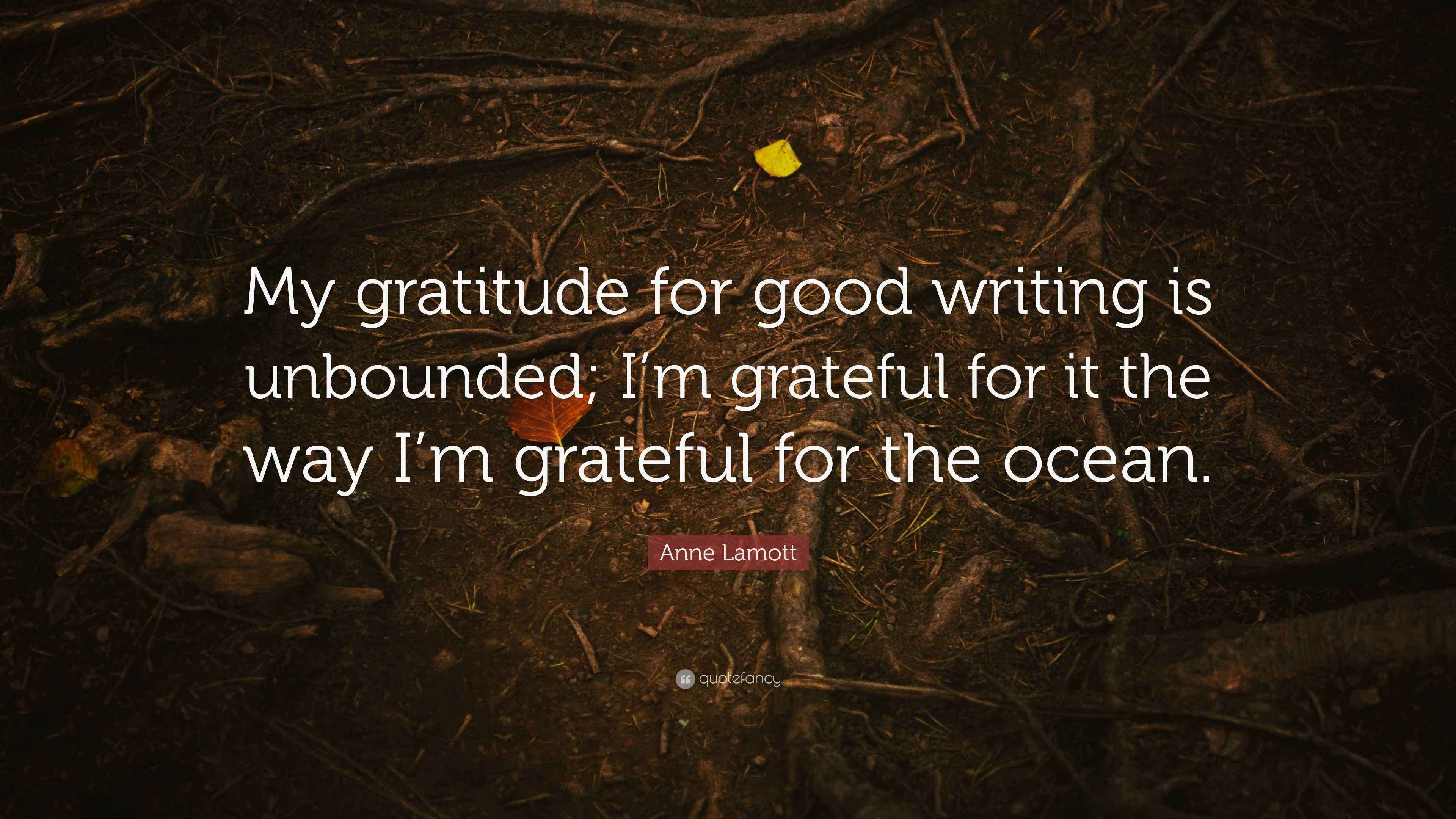 Anne Lamott Quote: “My gratitude for good writing is unbounded; I’m ...