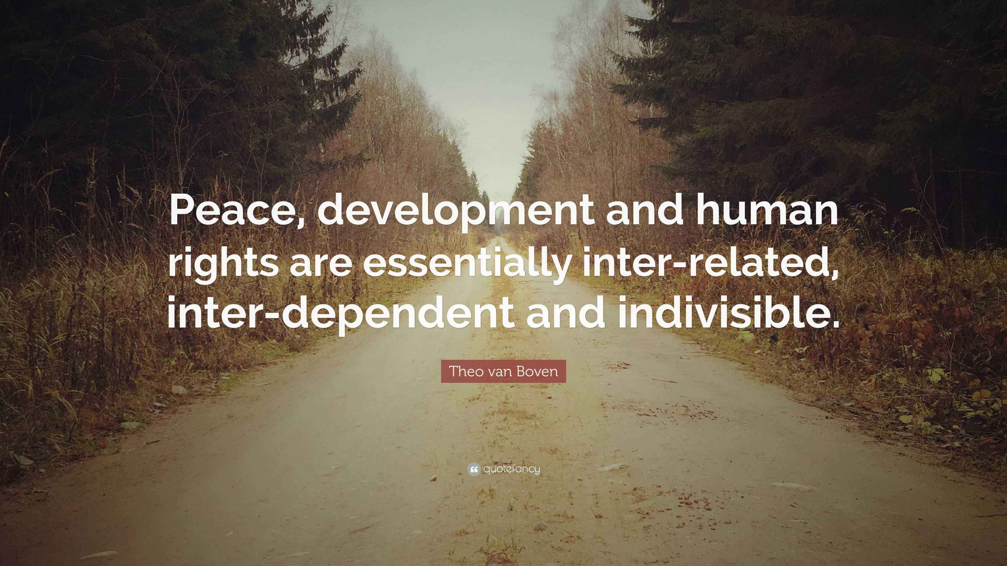 Theo van Boven Quote: “Peace, development and human rights are ...