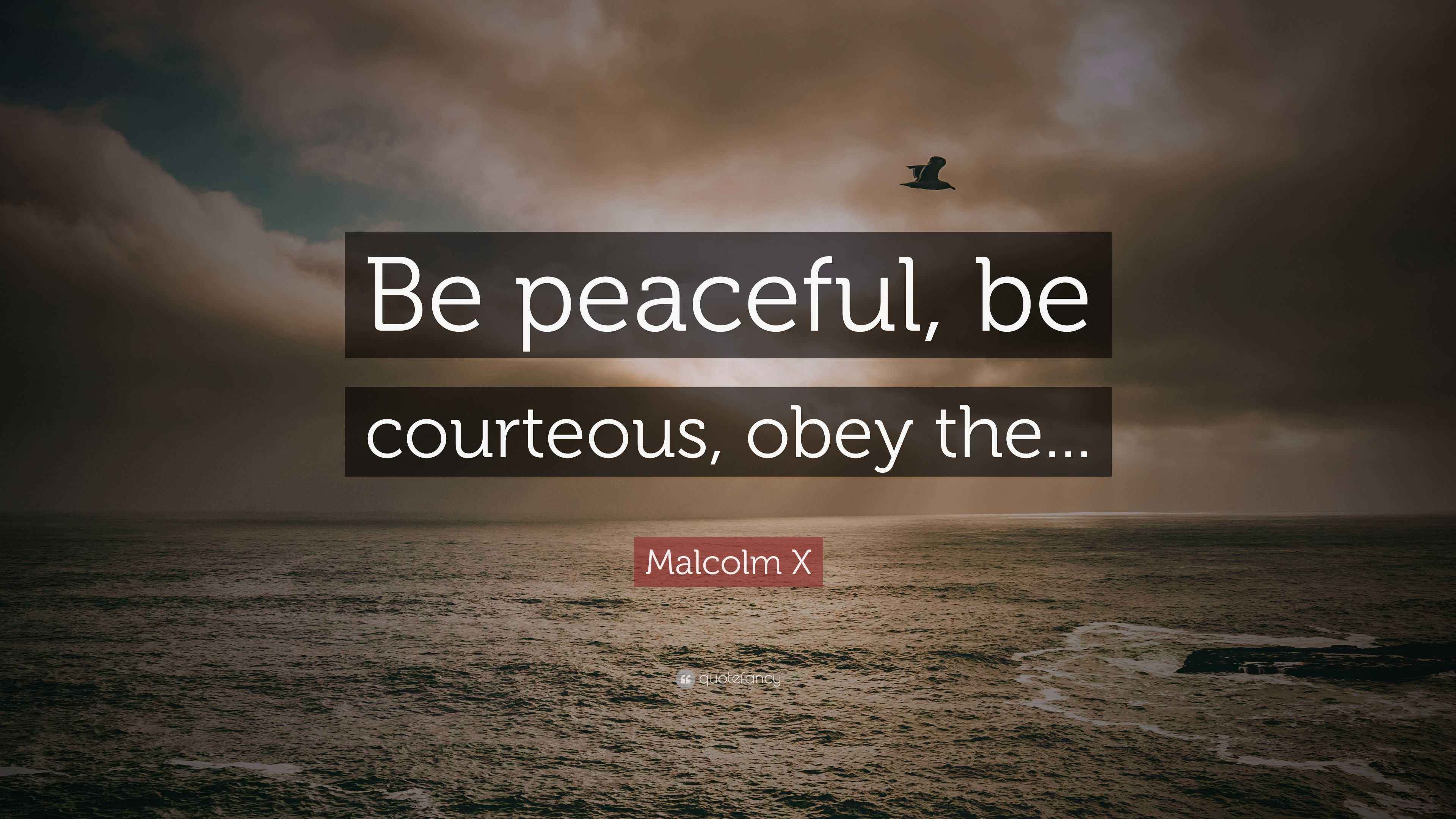 Malcolm X Quote: “Be peaceful, be courteous, obey the...”