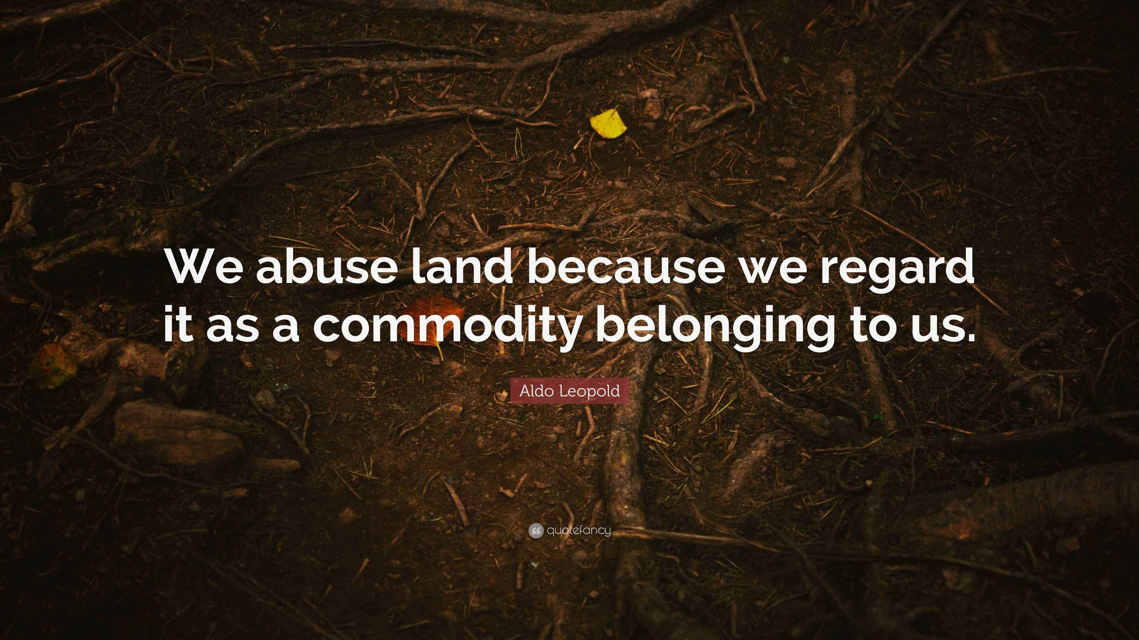 Aldo Leopold Quote: “We abuse land because we regard it as a commodity ...