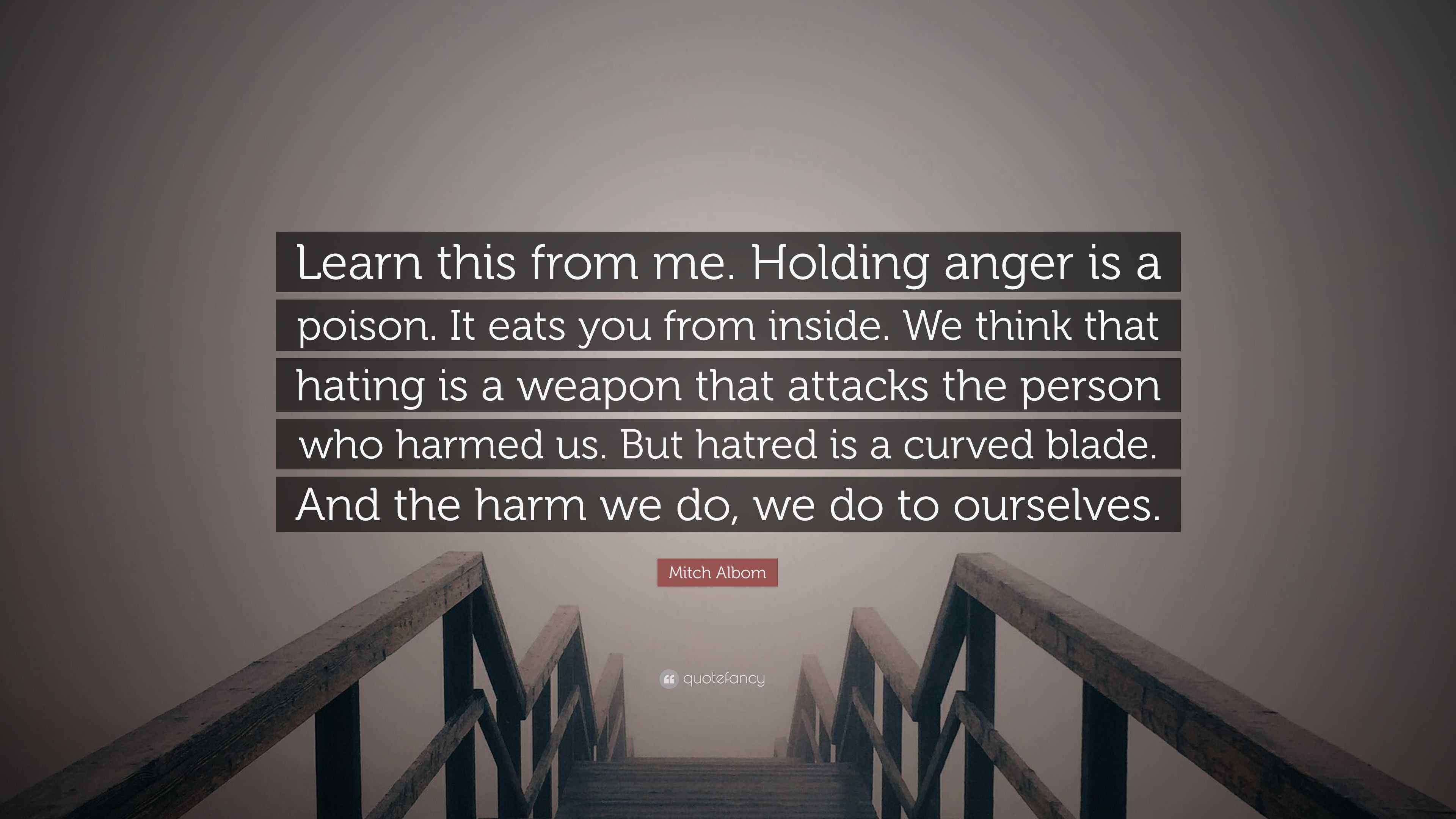 Mitch Albom Quote: “Learn this from me. Holding anger is a poison. It ...