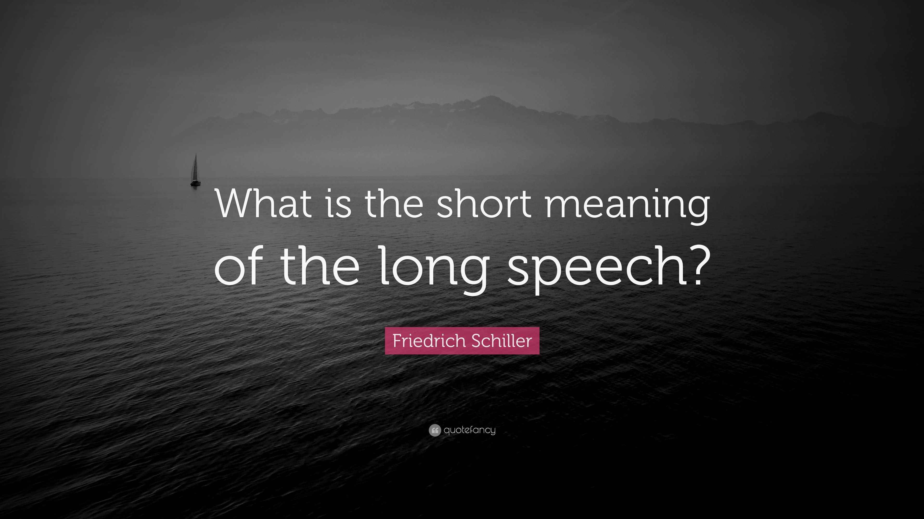 Friedrich Schiller Quote: “What is the short meaning of the long speech?”