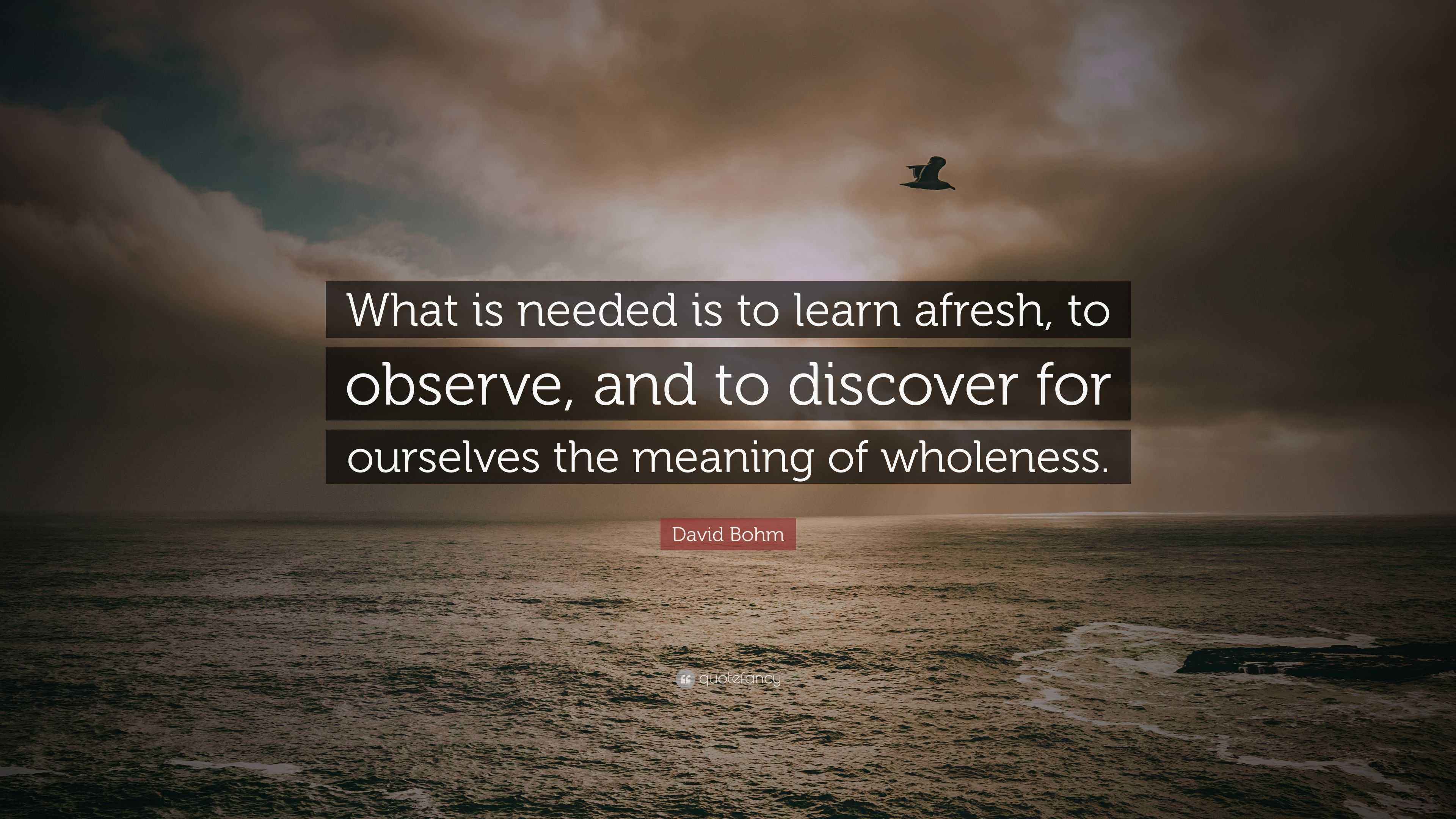 David Bohm Quote: “What is needed is to learn afresh, to observe, and ...