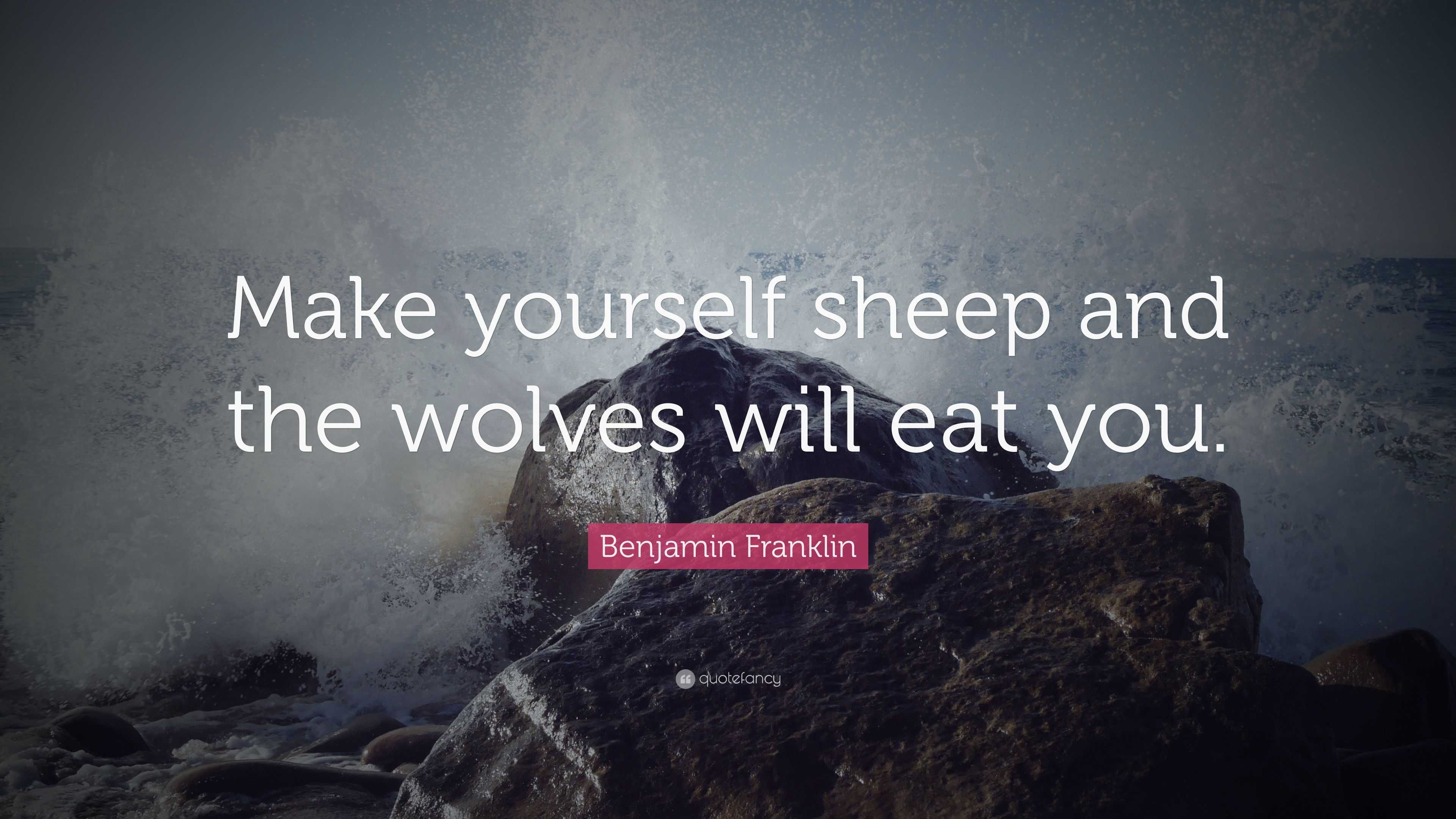Benjamin Franklin Quote: “Make yourself sheep and the wolves will eat you.”