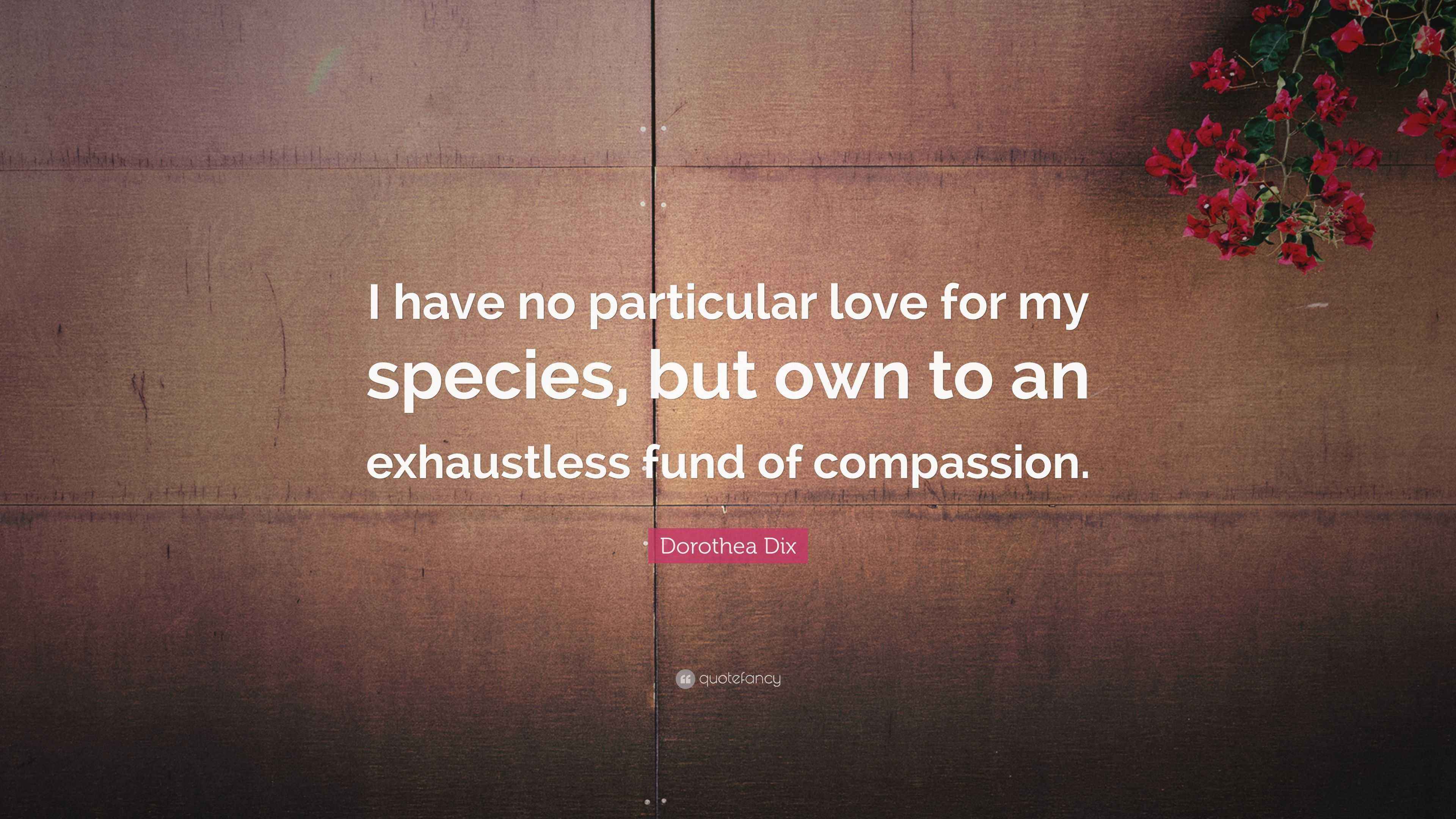 Dorothea Dix Quote: “I have no particular love for my species, but own ...