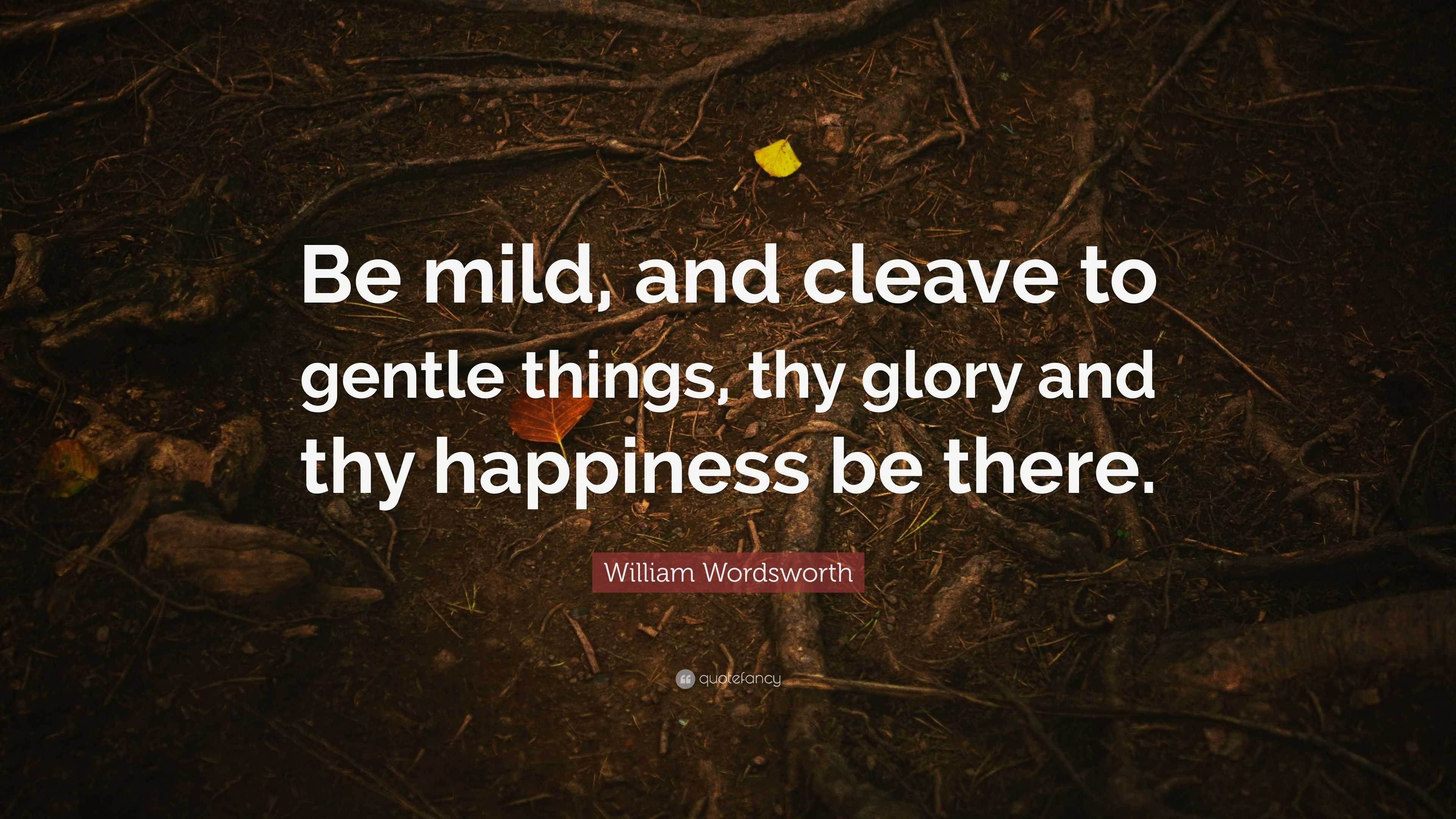 William Wordsworth Quote: “Be mild, and cleave to gentle things, thy ...