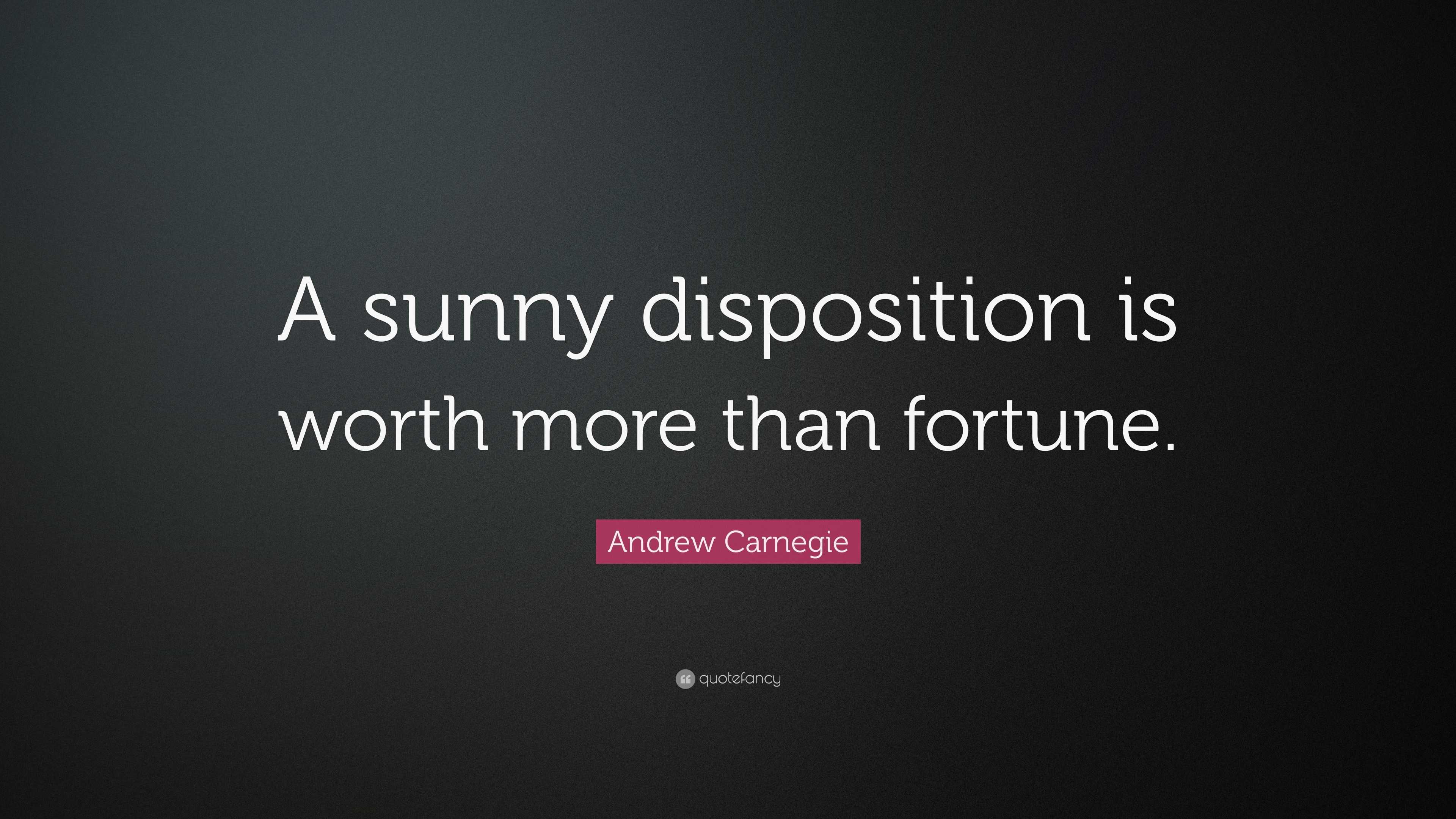 Andrew Carnegie Quote: “A sunny disposition is worth more than fortune.”