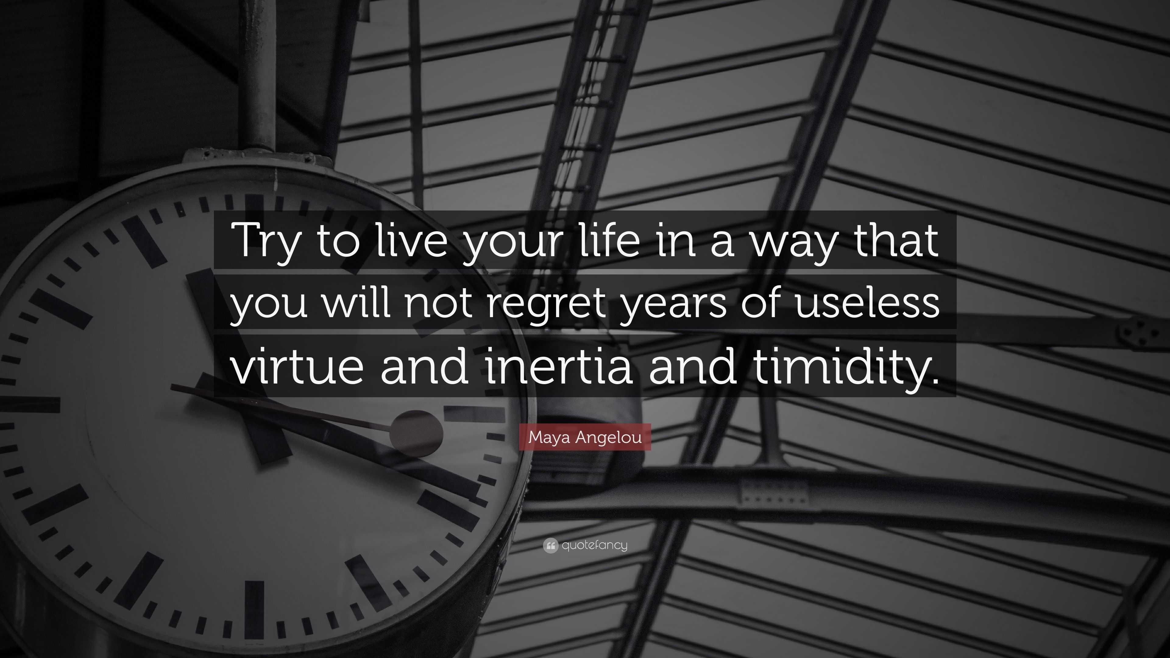 Maya Angelou Quote: “Try to live your life in a way that you will not ...