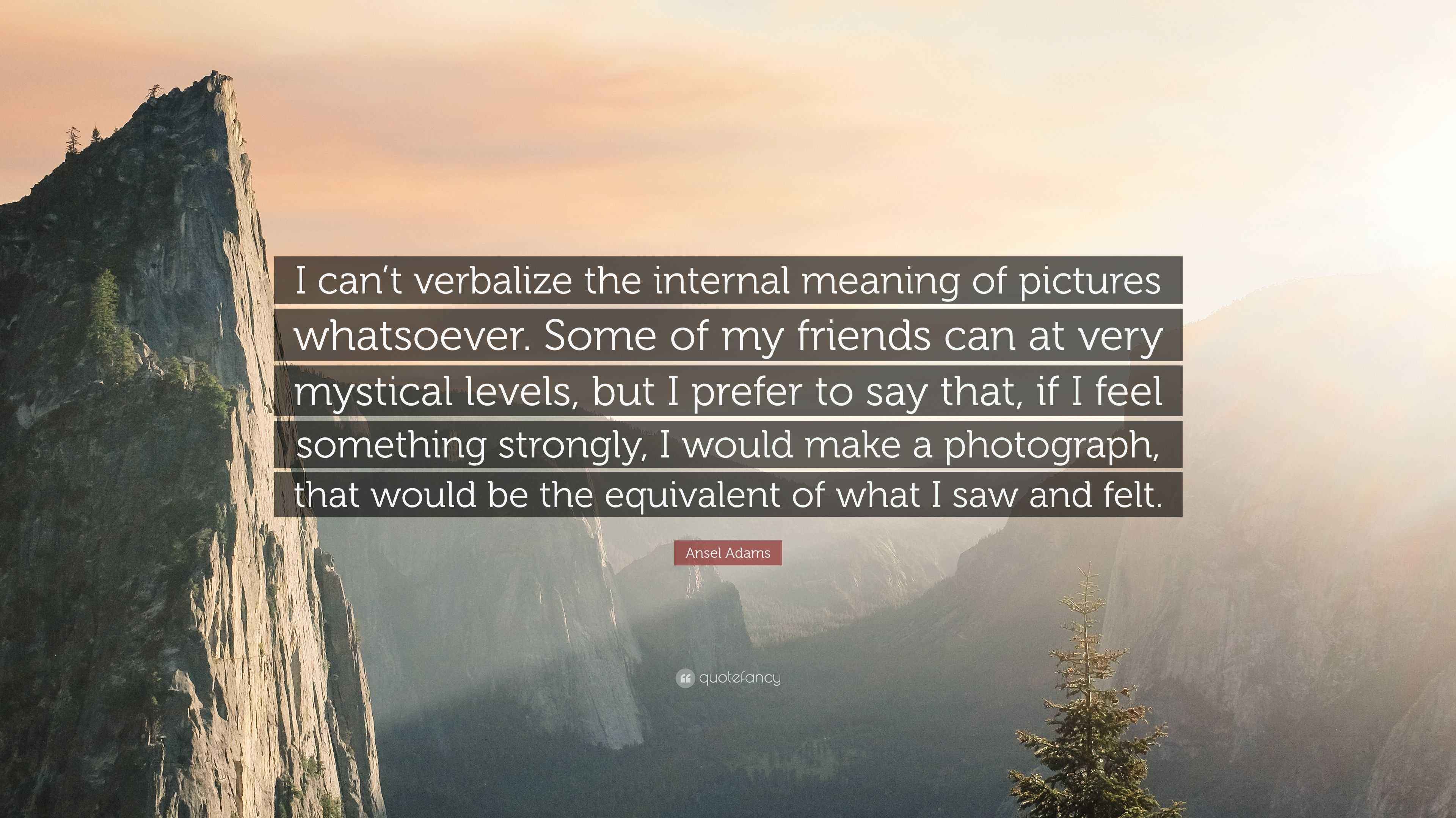 Ansel Adams Quote: “I can’t verbalize the internal meaning of pictures ...
