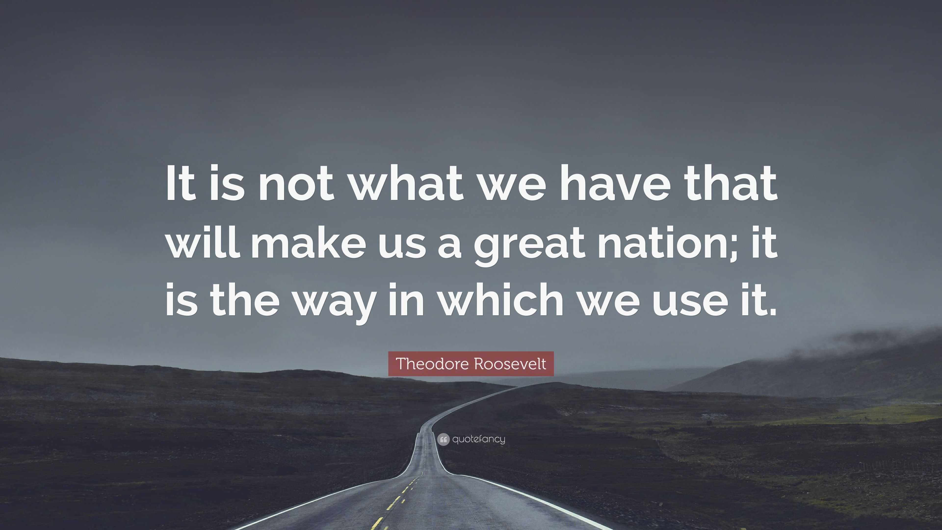 Theodore Roosevelt Quote: “It is not what we have that will make us a ...