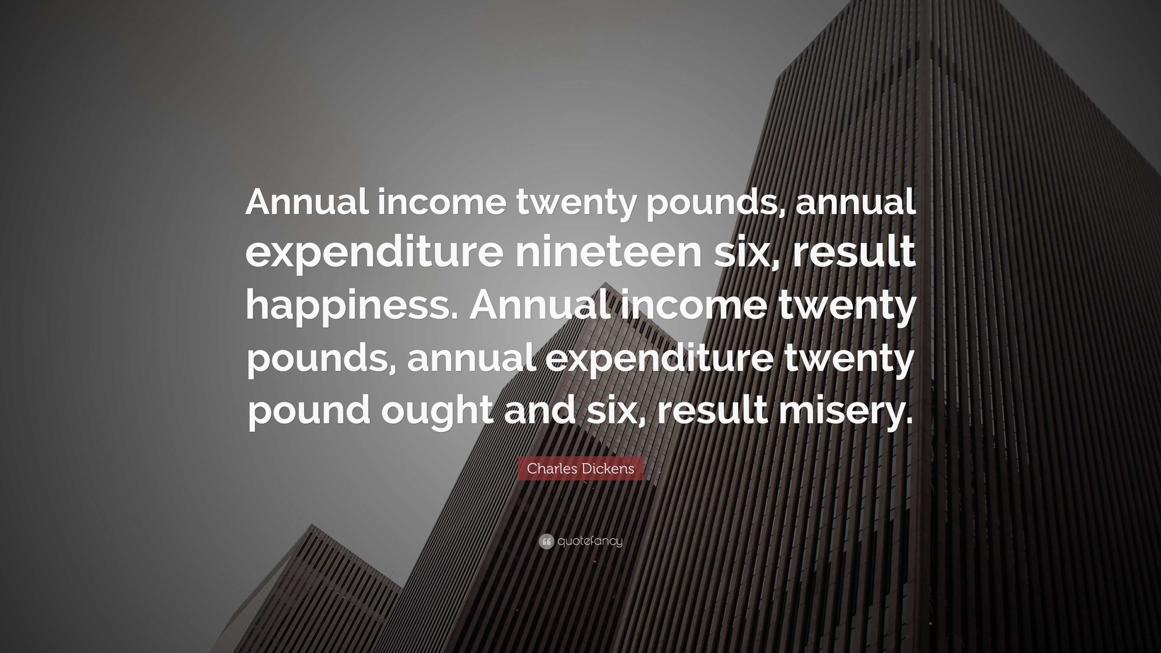 Charles Dickens Quote: “Annual income twenty pounds, annual expenditure ...