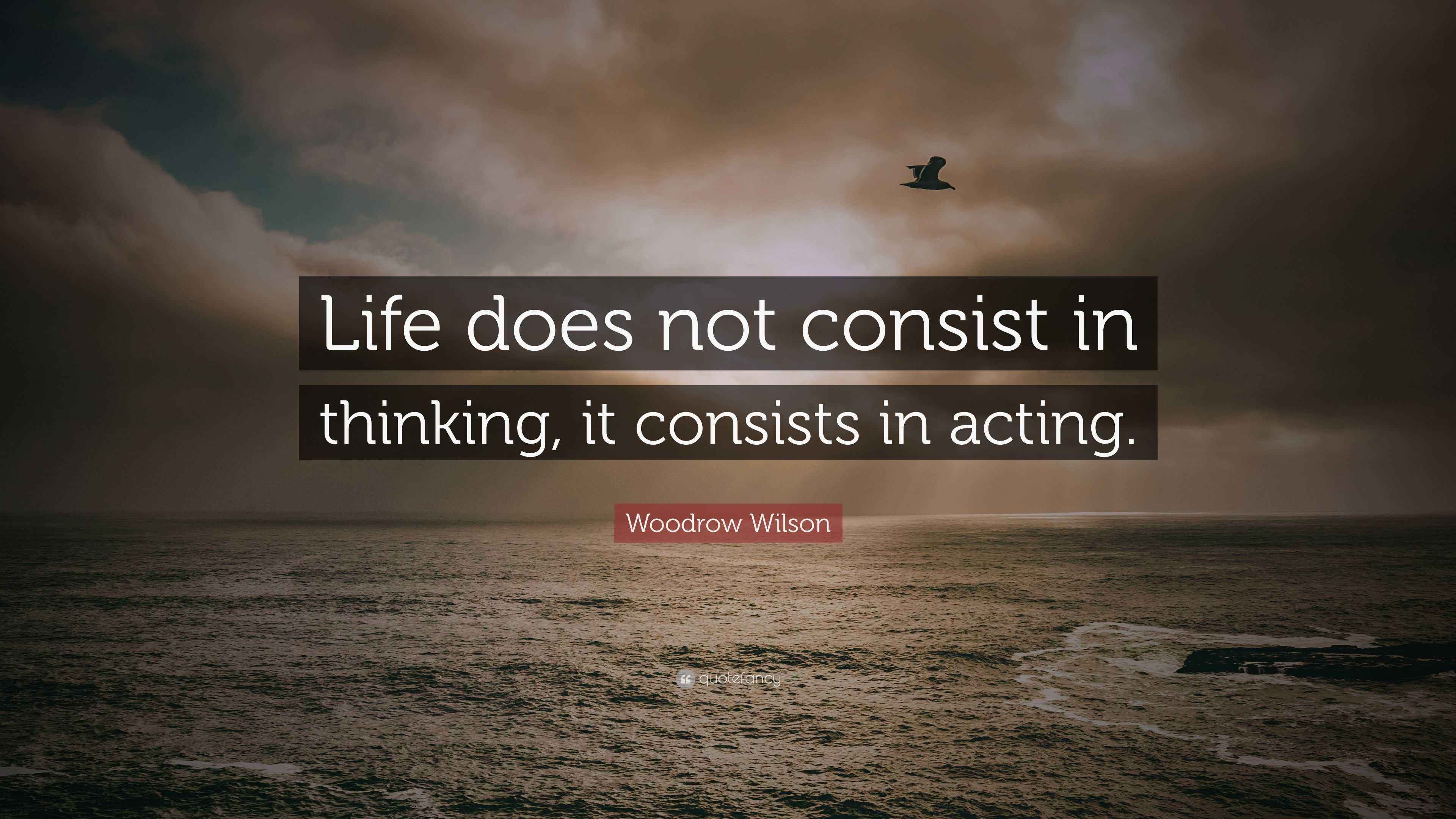 Woodrow Wilson Quote: “Life does not consist in thinking, it consists ...