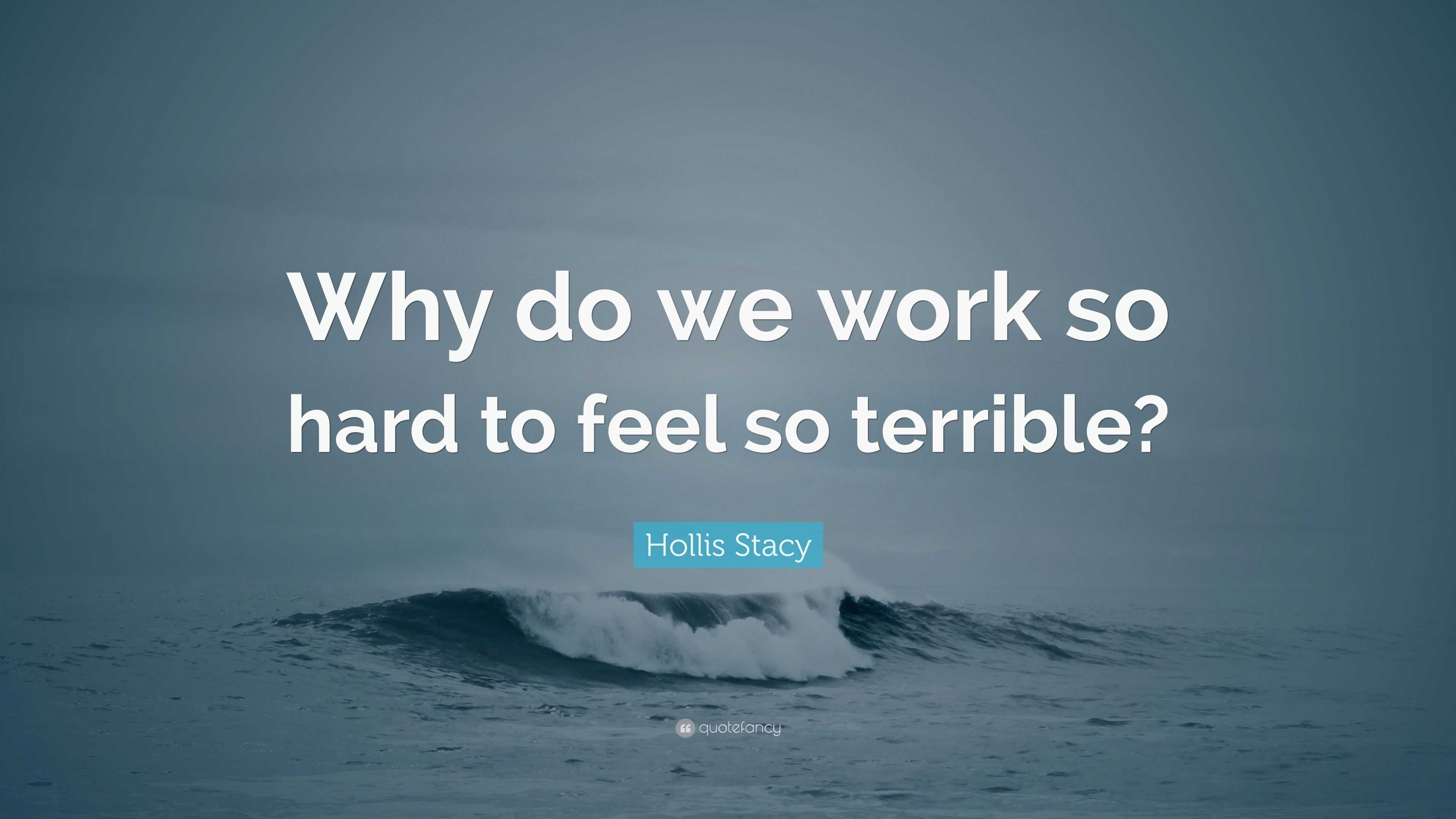 Hollis Stacy Quote: “Why do we work so hard to feel so terrible?”